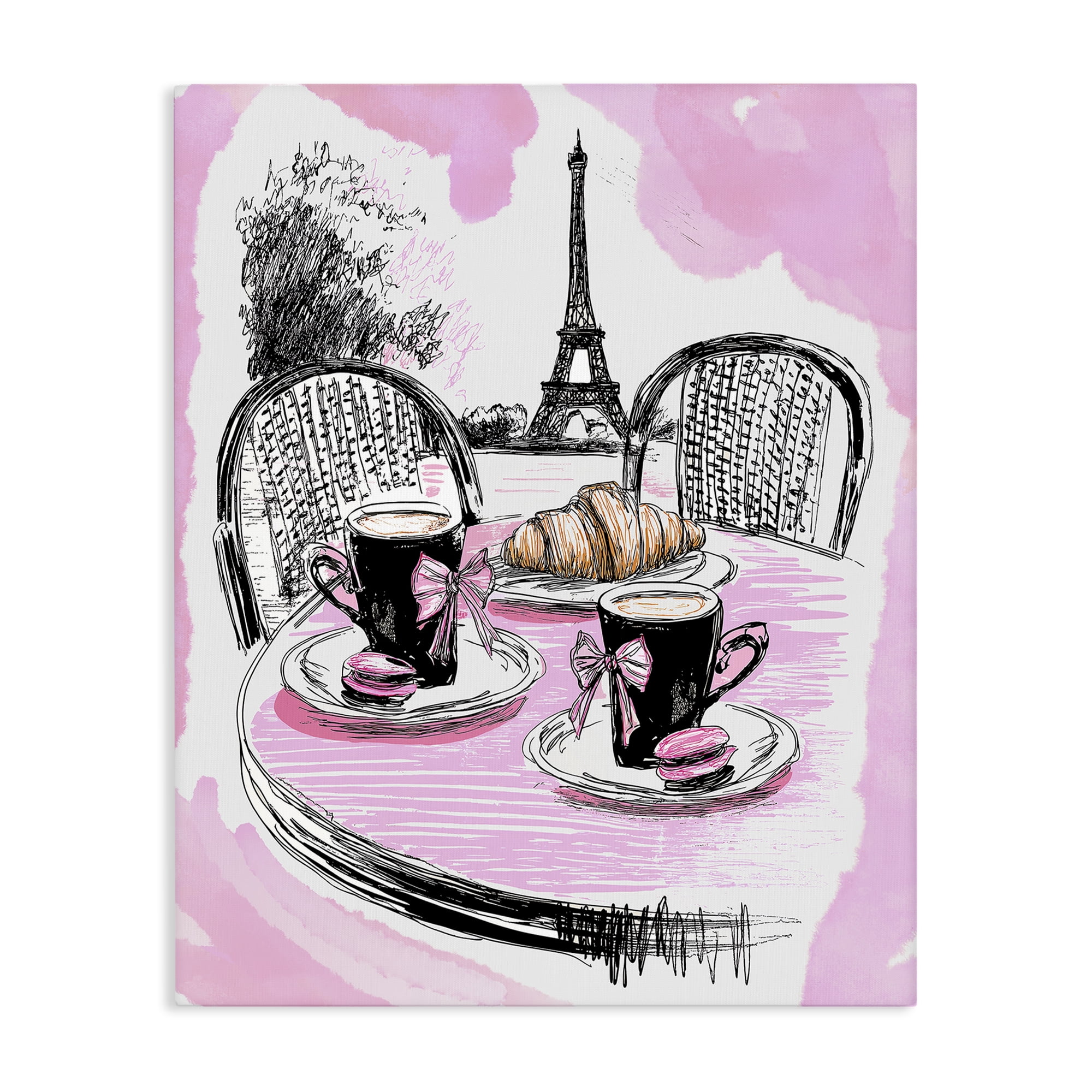 Stupell Industries Pink Parisian Cafe Breakfast Canvas Wall Art, design ...