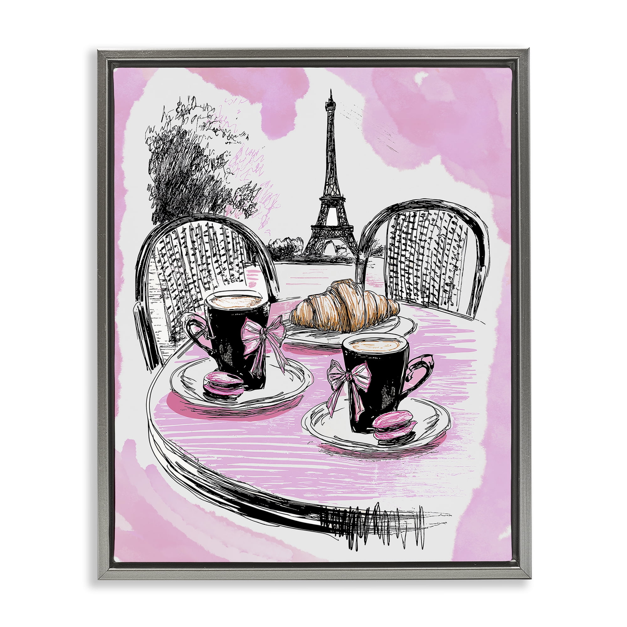 Stupell Industries Pink Parisian Cafe Breakfast Gray Framed Floater ...