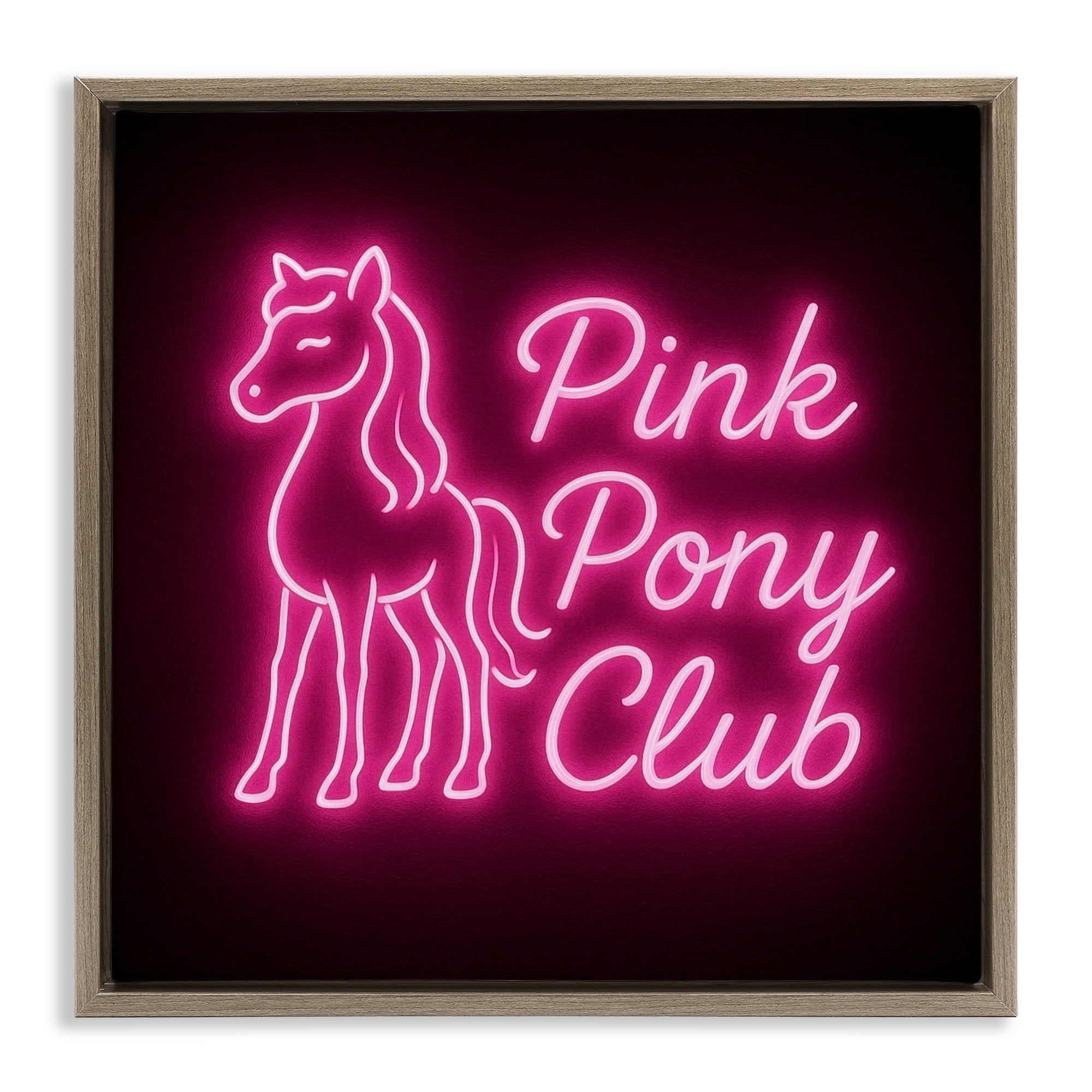 Stupell Industries Pink Pony Club Neon Brown Framed Floater Canvas Wall ...