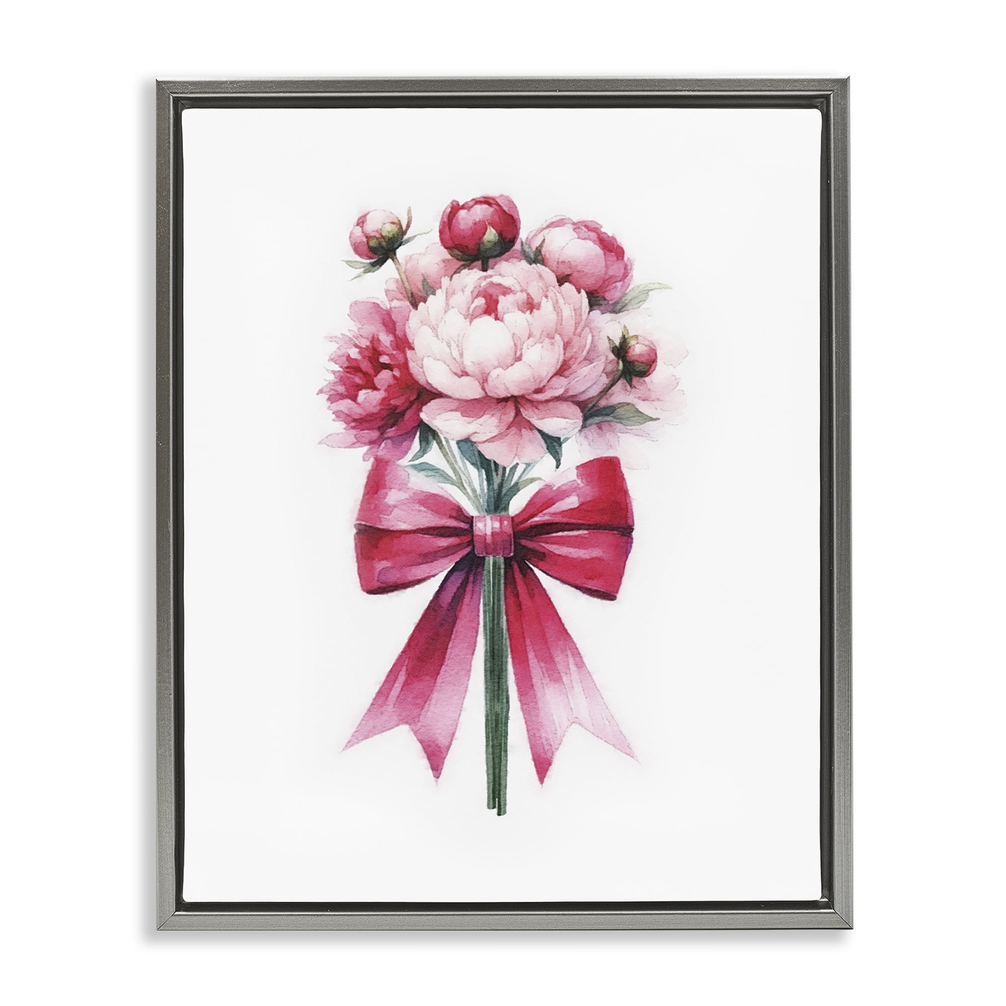 Stupell Industries Pink Ribbon Bouquet Plants & Flowers Painting Gray ...