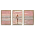 Stupell Industries Pink Sky Surfer Sunrise 3 Piece Gold Framed Floater ...
