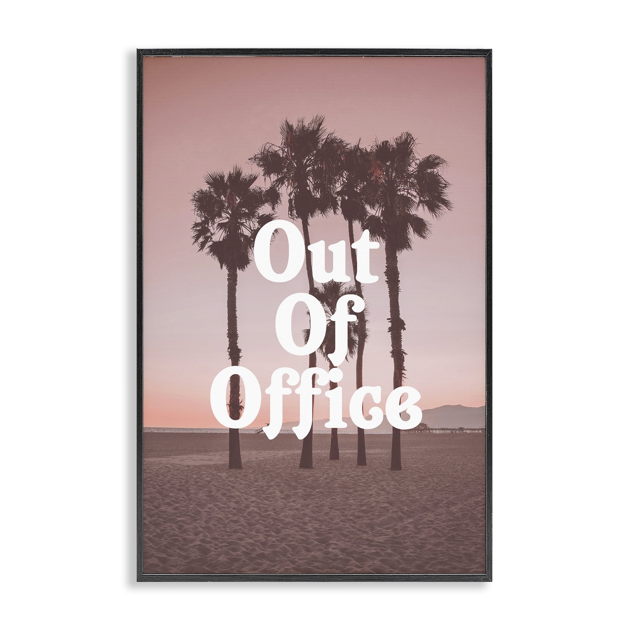 Stupell Industries Pink Tropical Out Of Office Black Framed Giclee Art ...