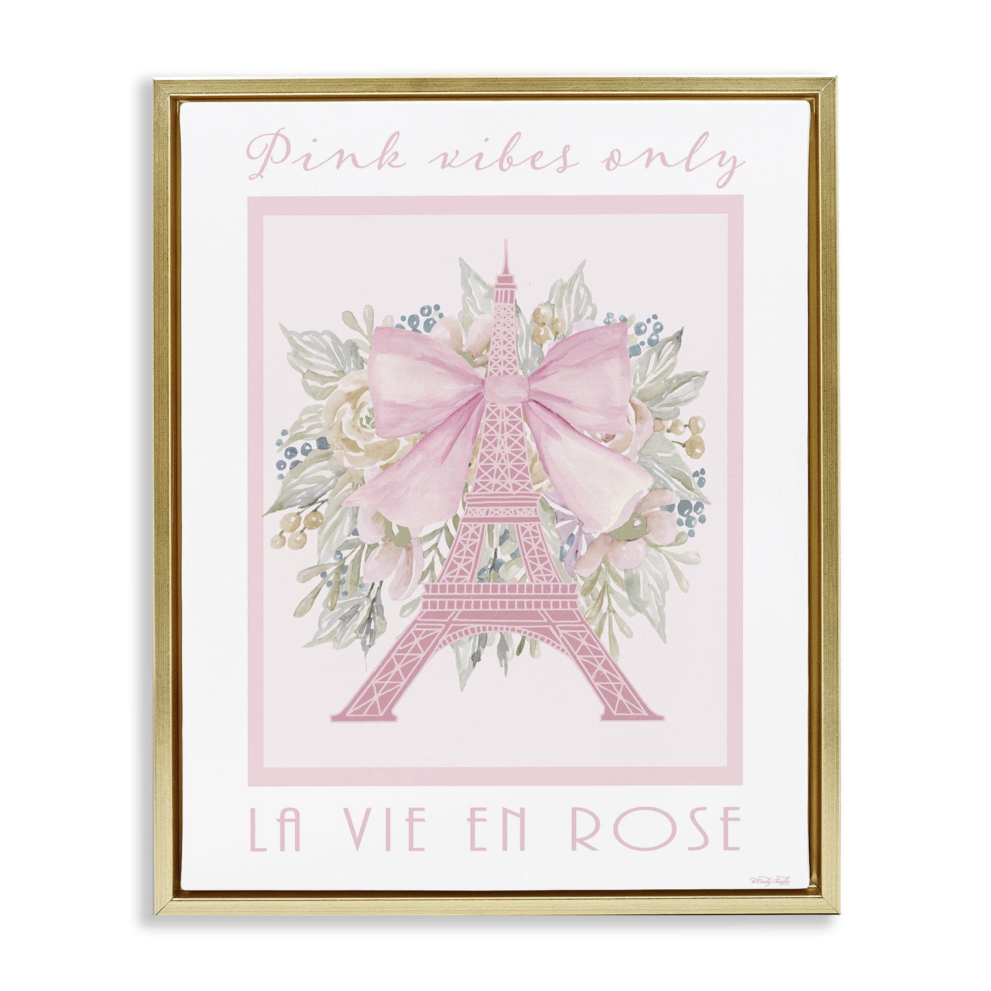 Stupell Industries Pink Vibes Only Paris Gold Framed Floater Canvas ...