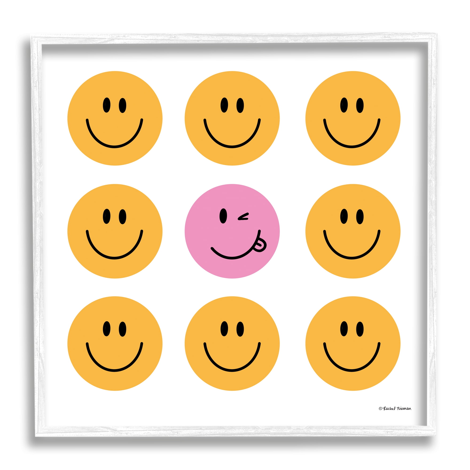 Stupell Industries Pink & Yellow Smiley Faces Art for Kids Painting ...