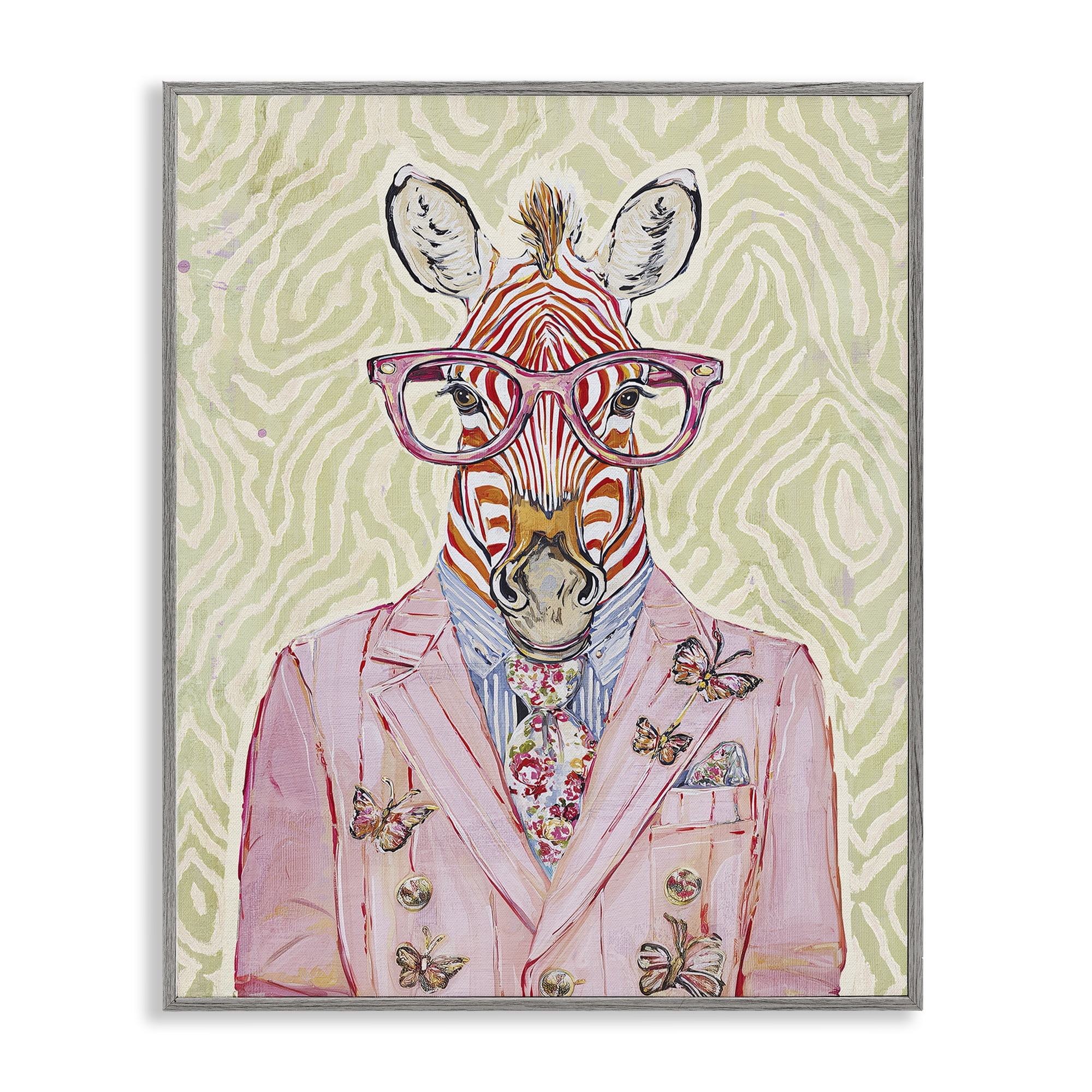 Stupell Industries Pink Zebra over Green Gray Framed Giclee Art, design ...