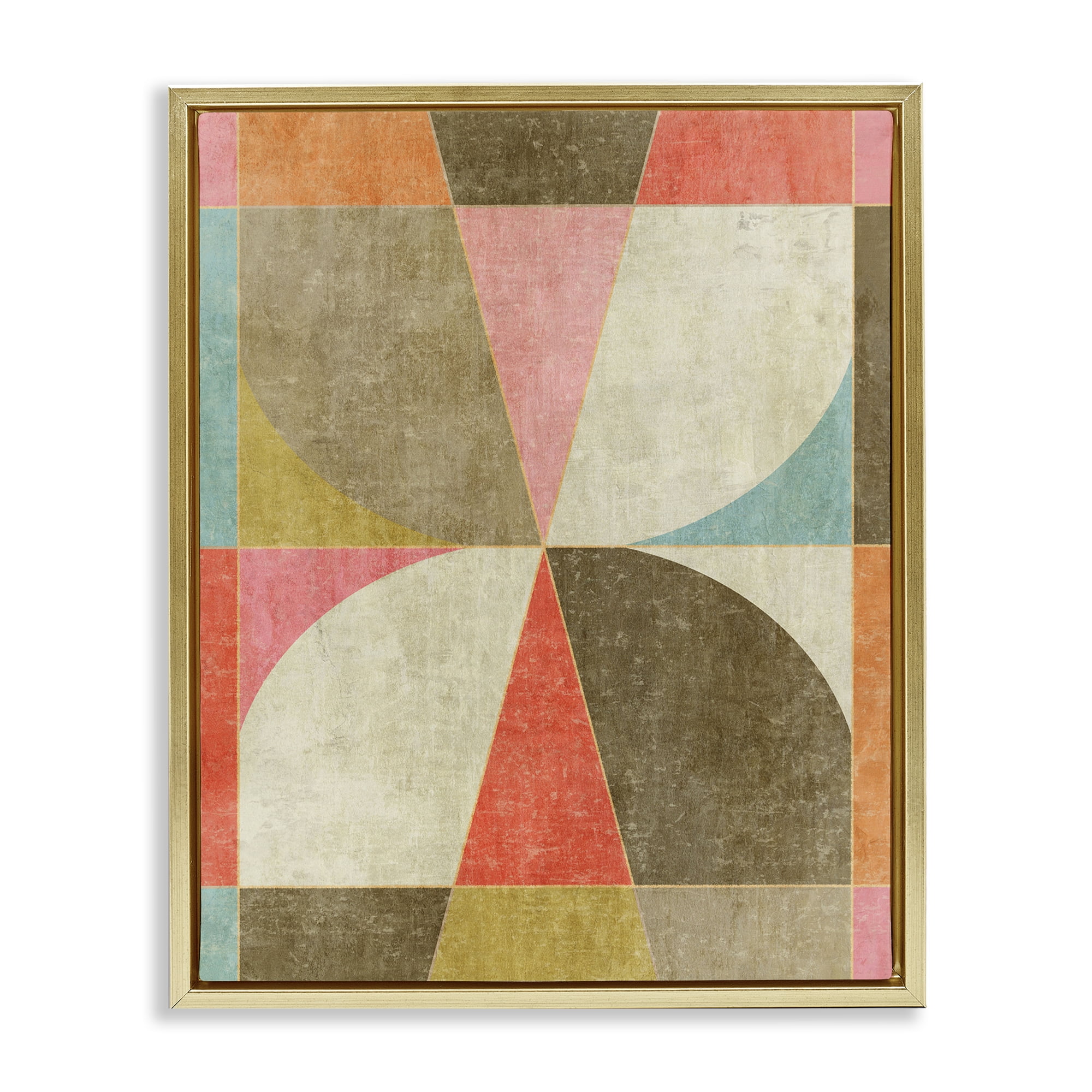 Stupell Industries Pinwheel Symmetric Shapes Gold Framed Floater Canvas ...