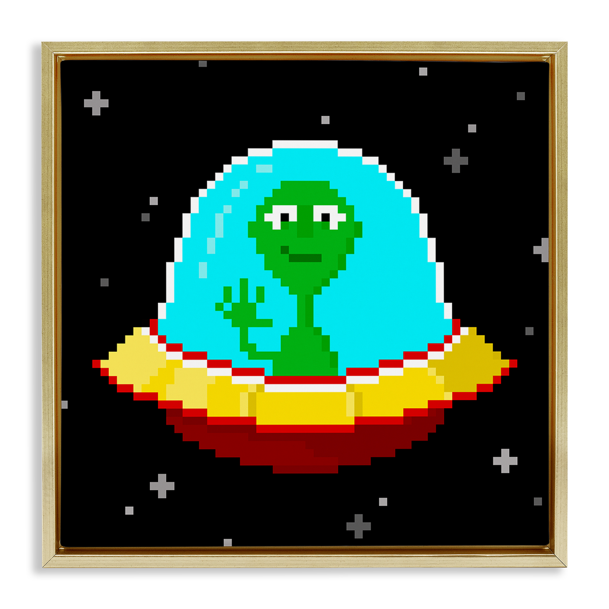 Stupell Industries Pixel Alien Spaceship Novelty & Humor Painting Gold ...
