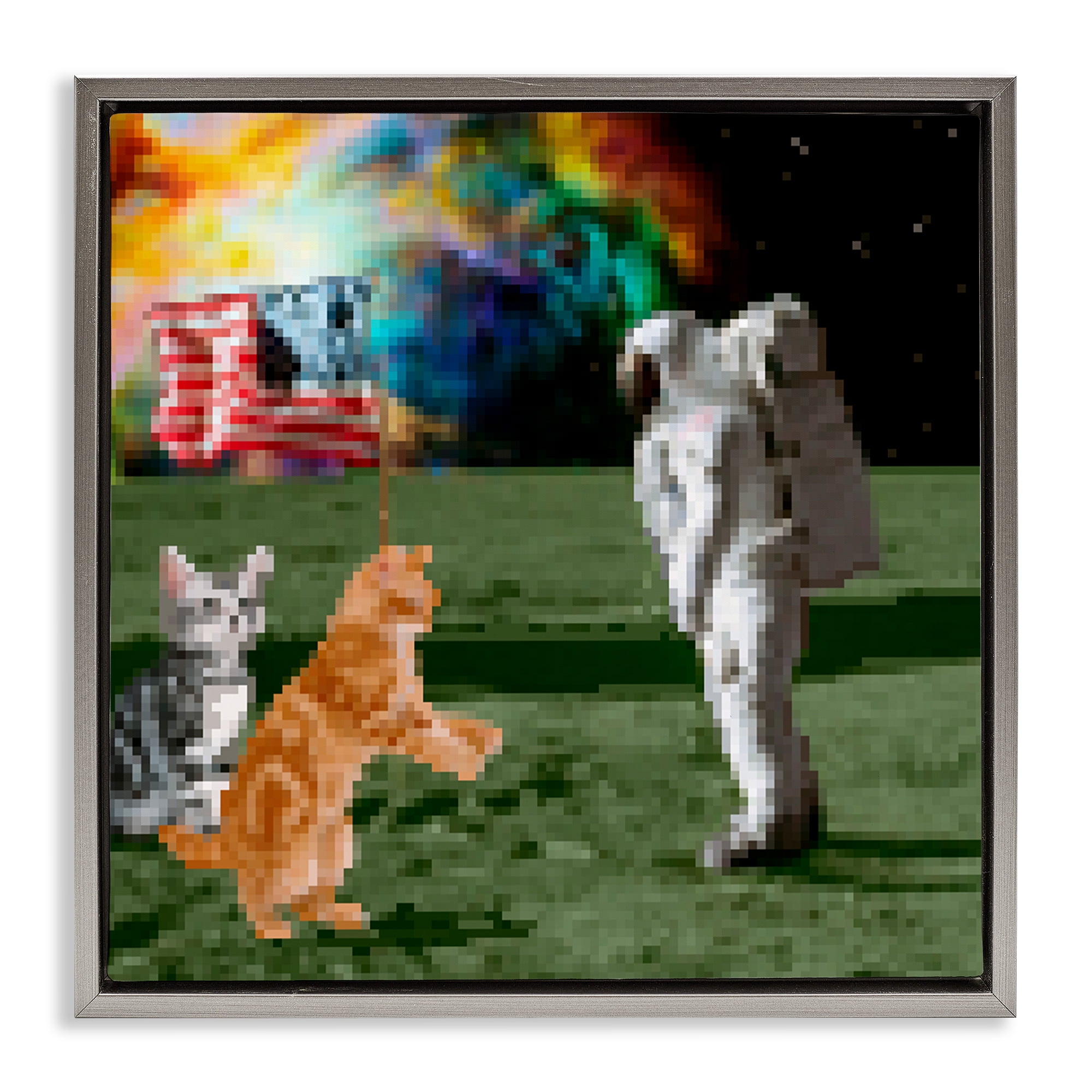 Stupell Industries Pixel Cats & Astronaut Novelty & Humor Painting Gray ...