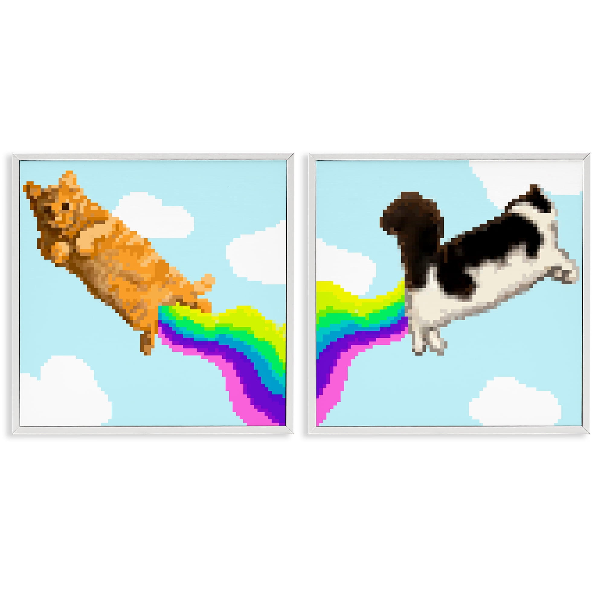 Stupell Industries Pixel Cats with Rainbows Animals Painting White ...