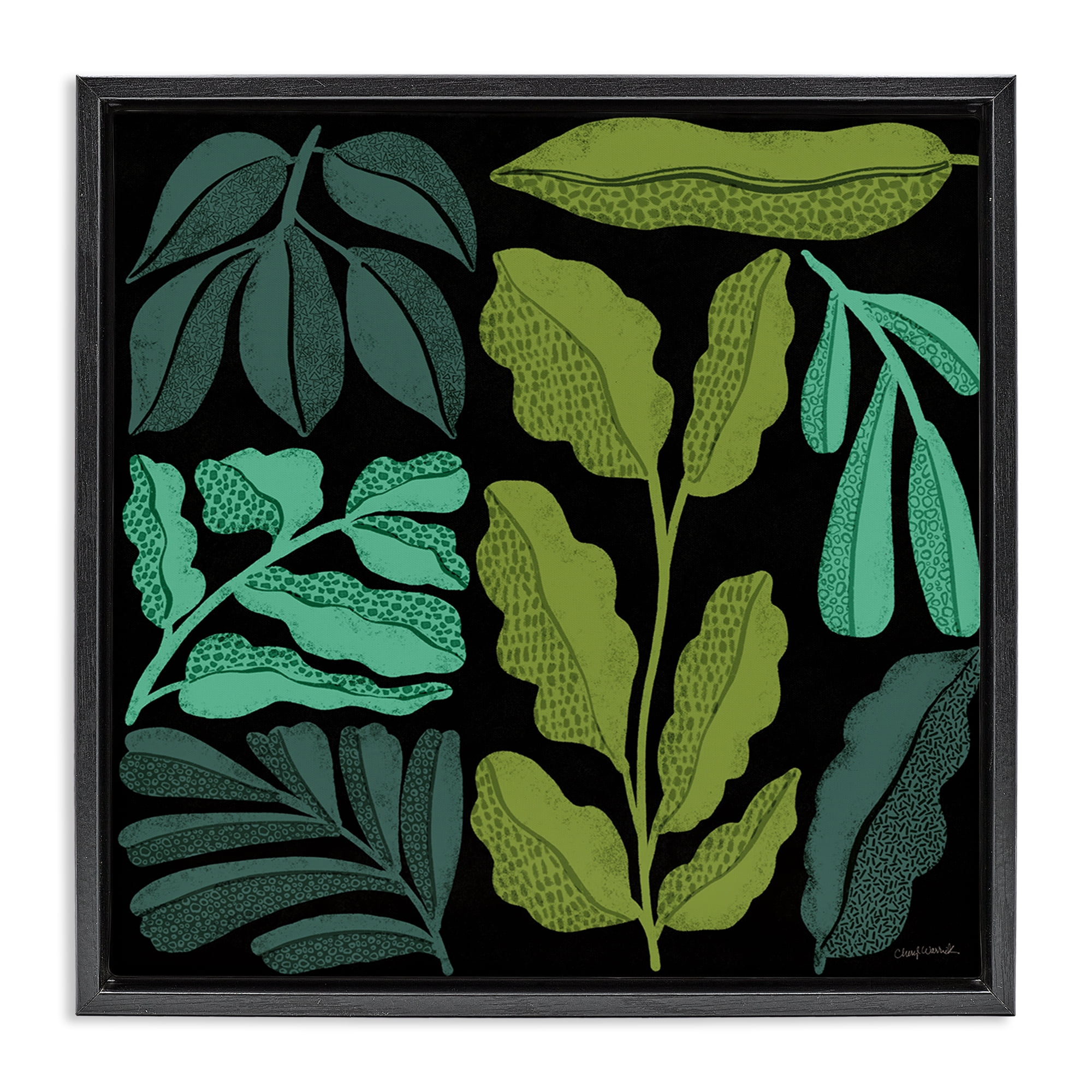 Stupell Industries Plant Sprig Collage Plants & Flowers Painting Black ...