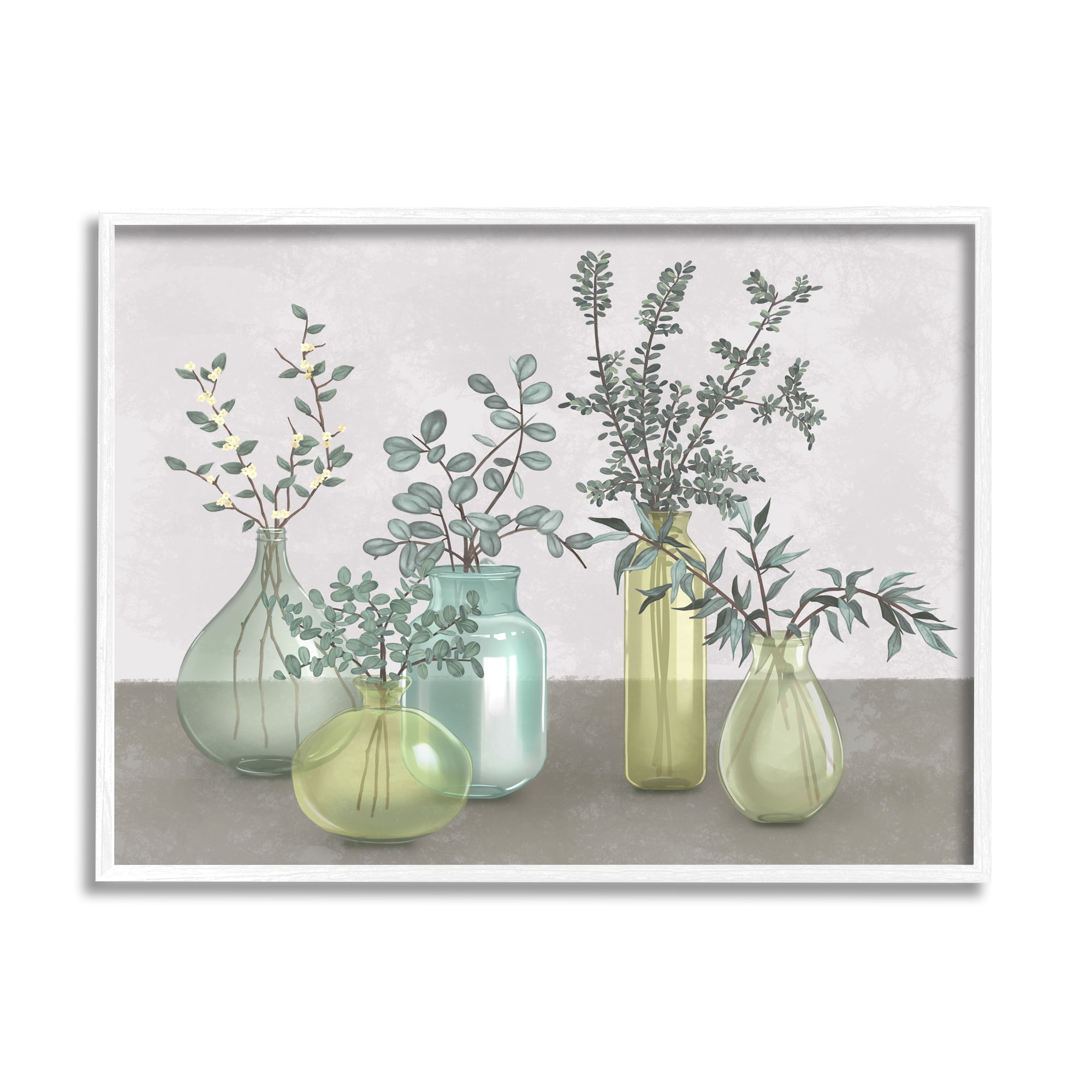 Stupell Industries Plants In Vases Neutral Grey Design Graphic Art White Framed Art Print Wall ...