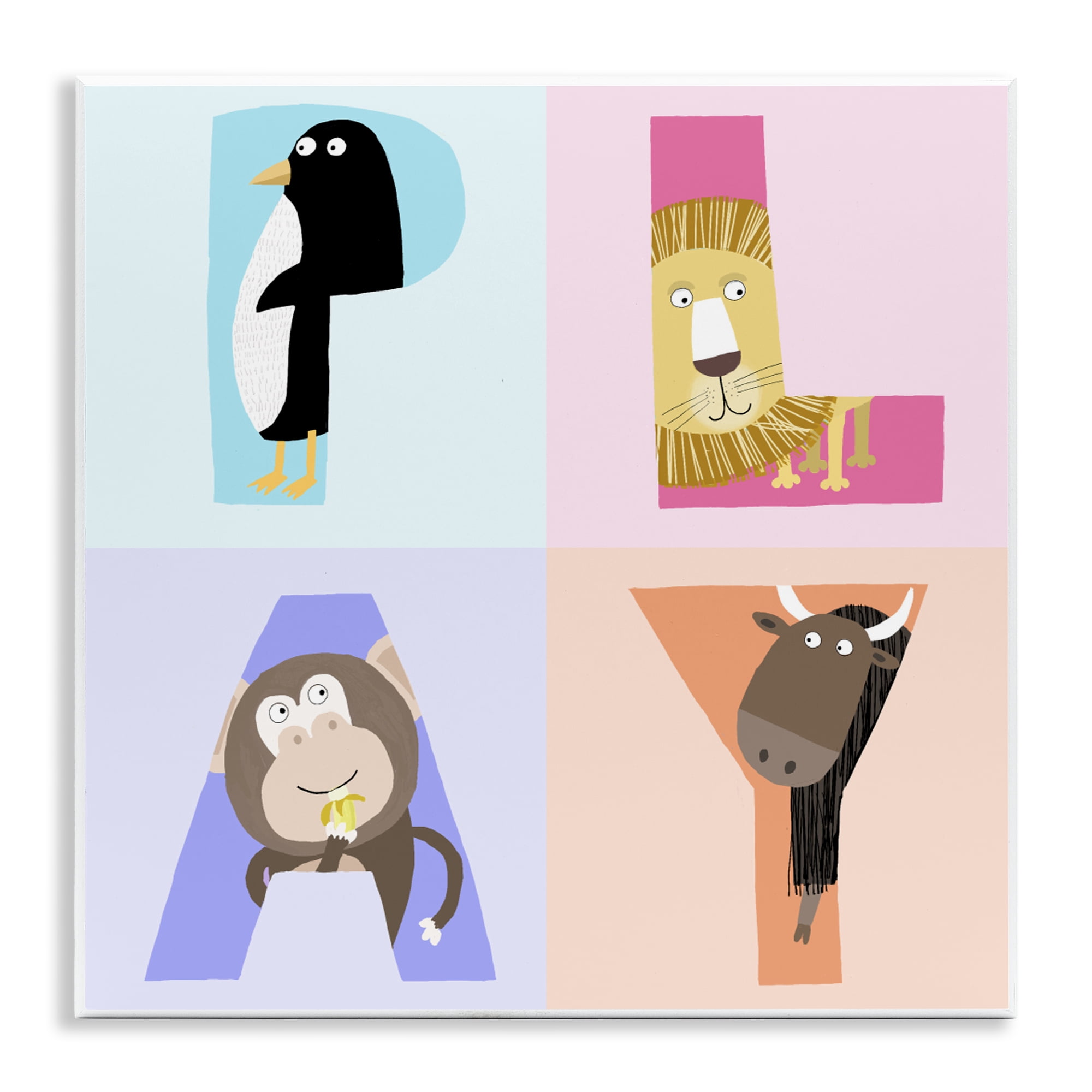Stupell Industries Play Letters Squares with Animals Wall Plaque Art ...