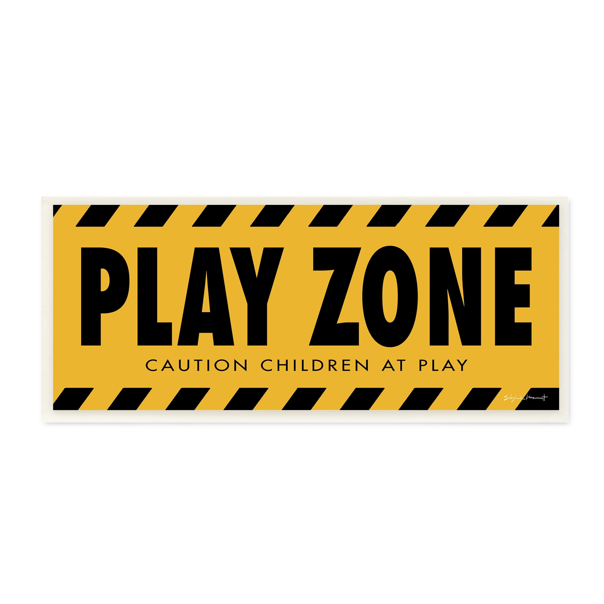 Stupell Industries Play Zone Caution Children Construction Sign Yellow ...