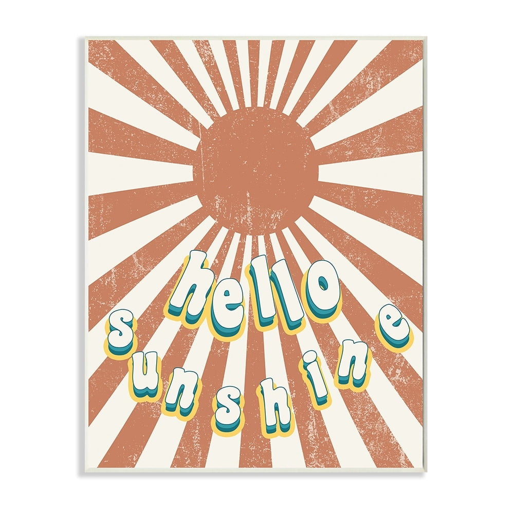 Stupell Industries Playful Hello Sunshine Phrase Orange Sun Burst Wall ...