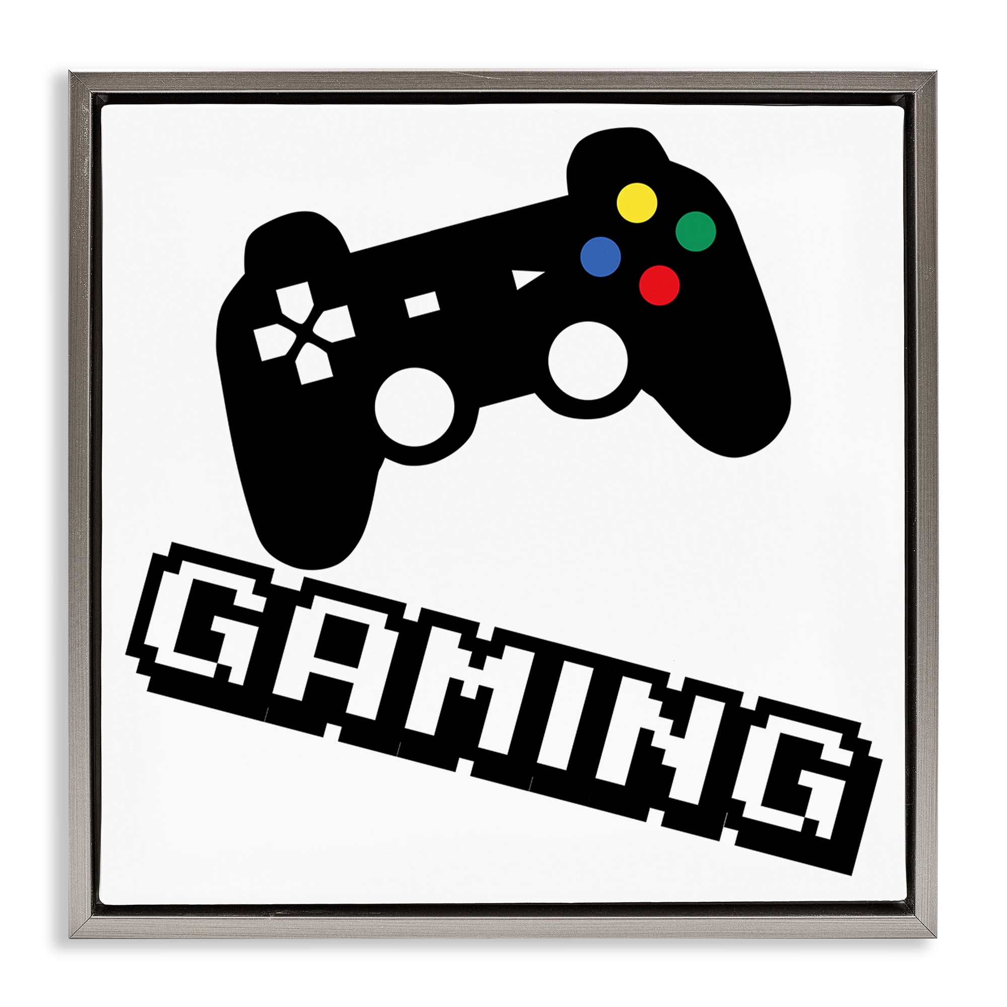 Stupell Industries Playful Pixel Gaming Gray Framed Floater Canvas Wall ...