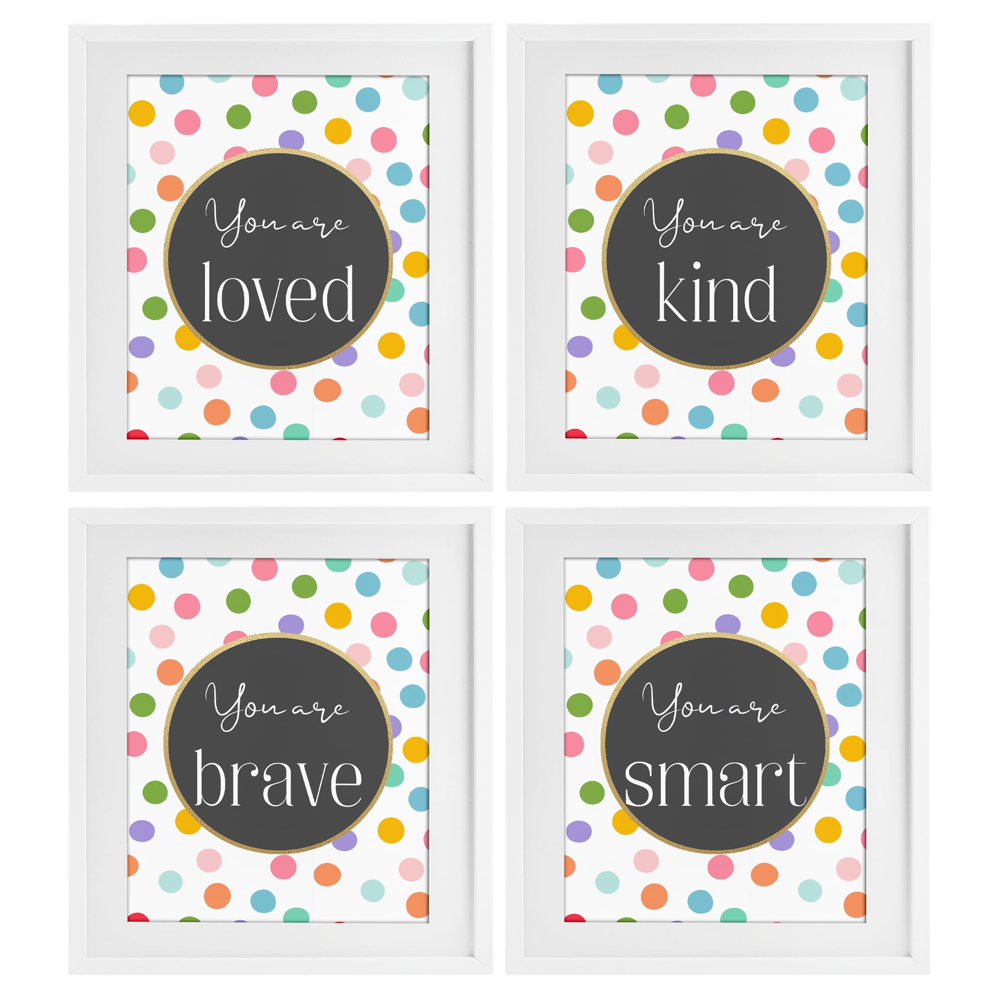 Stupell Industries Polka Dot Affirmations 4 Piece White Framed Print ...