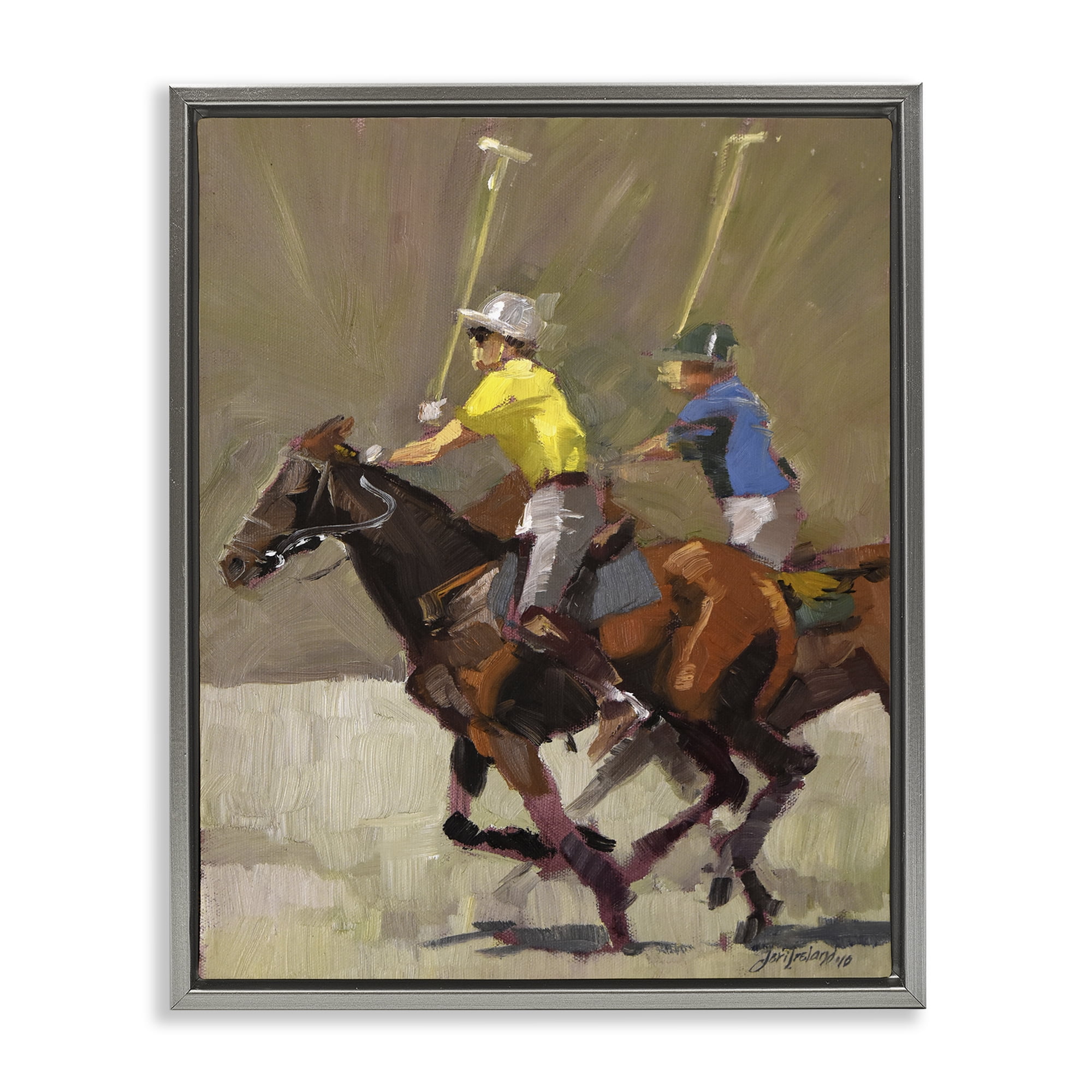 Stupell Industries Polo Player Athletes Sports Painting Gray Floater ...
