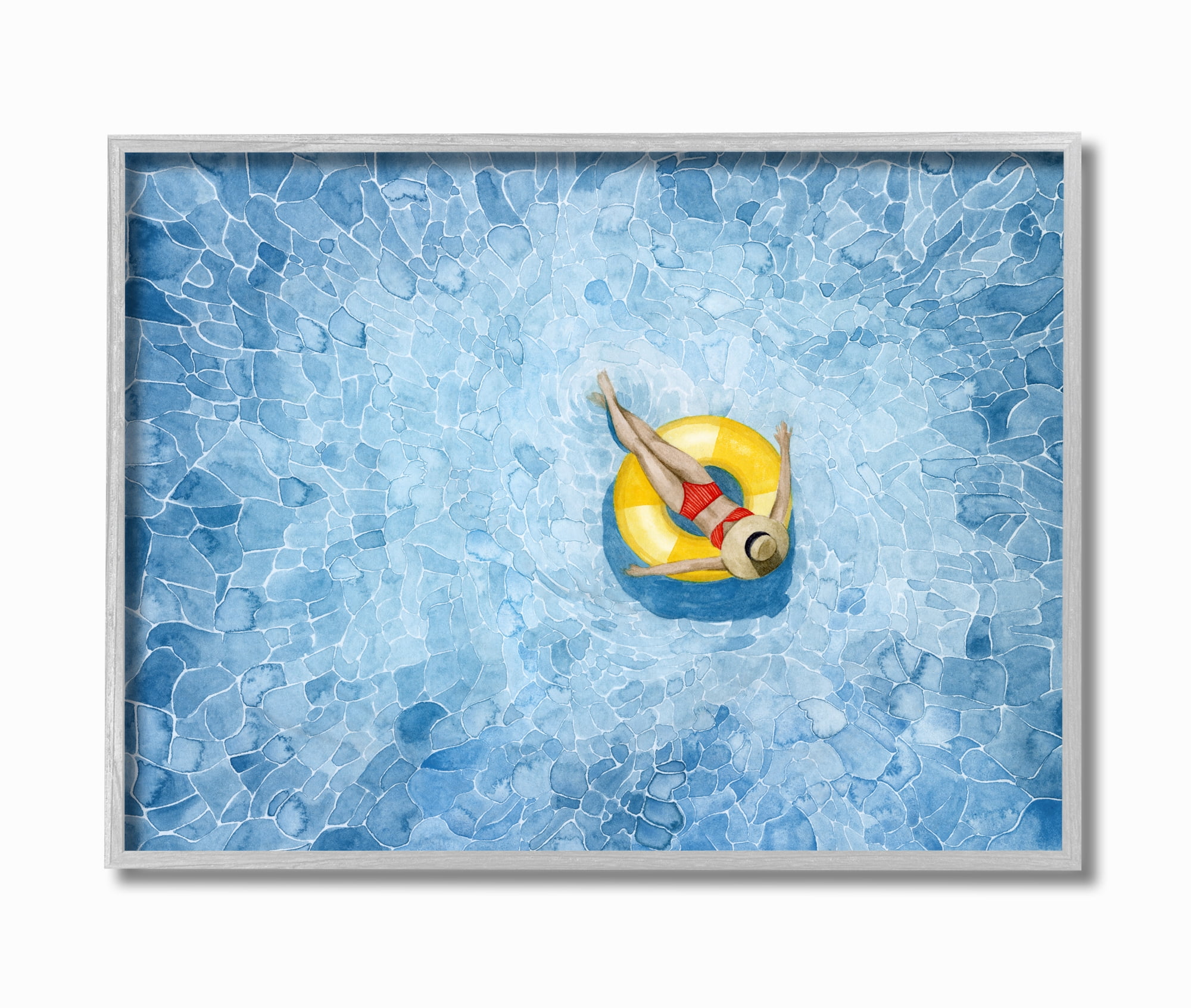 Stupell Industries Pool Floats Blue Yellow Watercolor Painting Framed ...