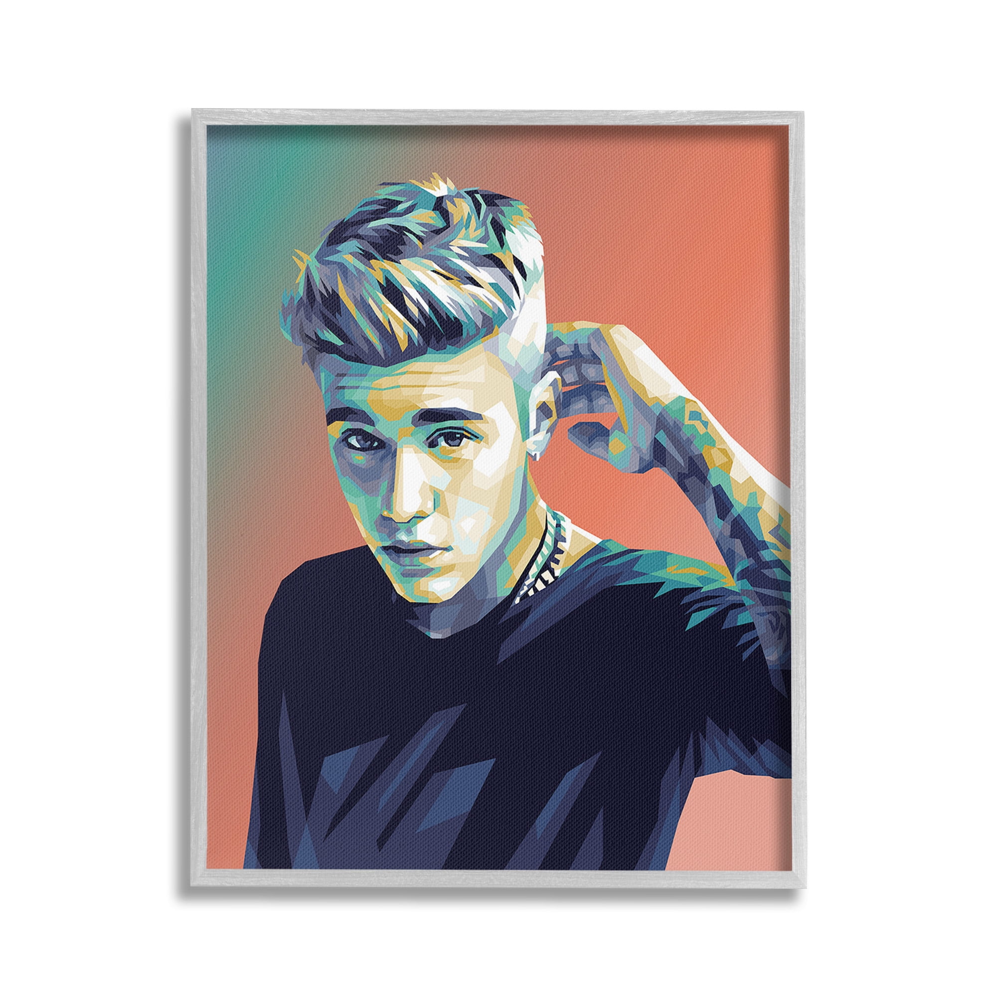 Stupell Industries Pop Culture Justin Portrait Abstract Painting Gray ...