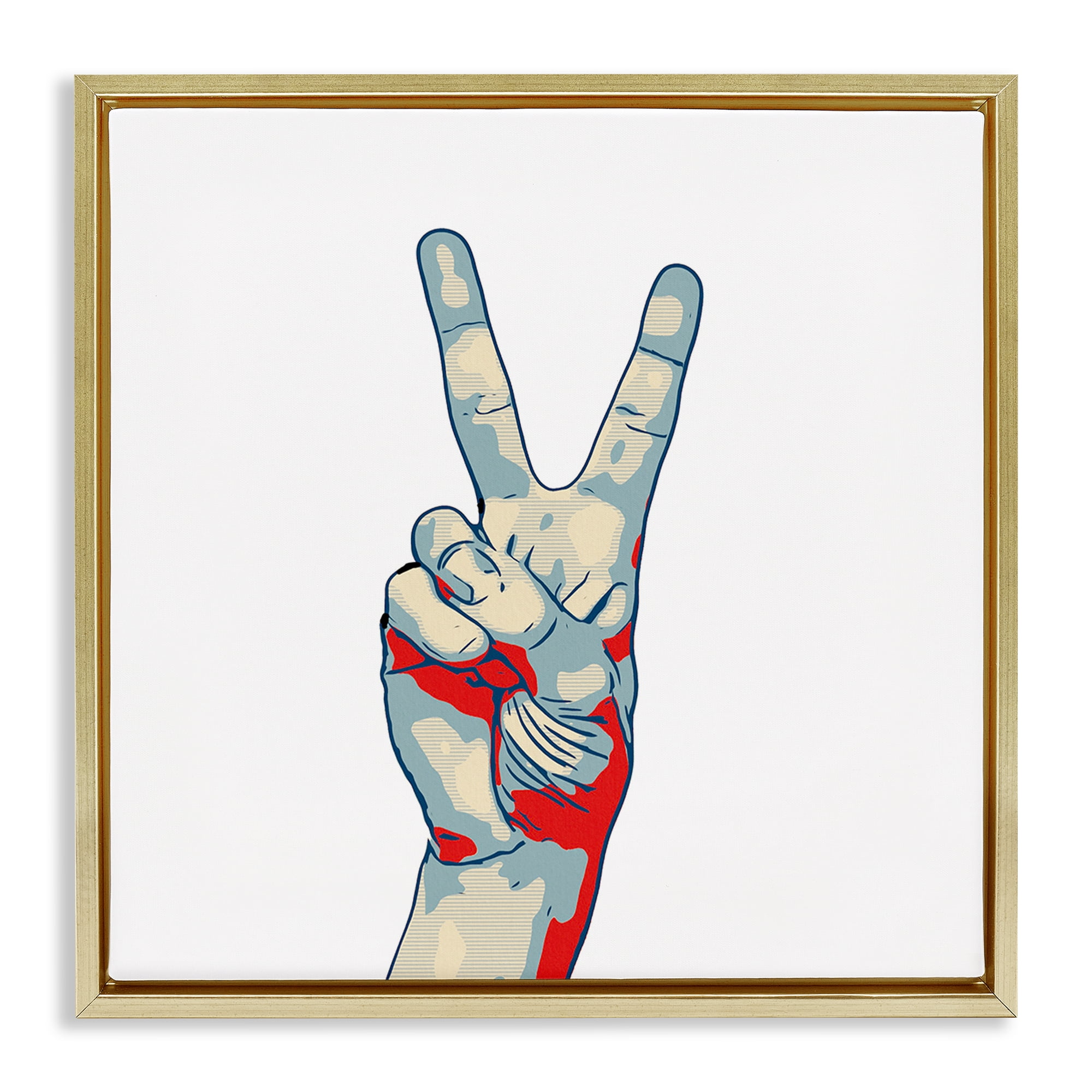Stupell Industries Pop Style Peace Gesture Gold Framed Floater Canvas ...