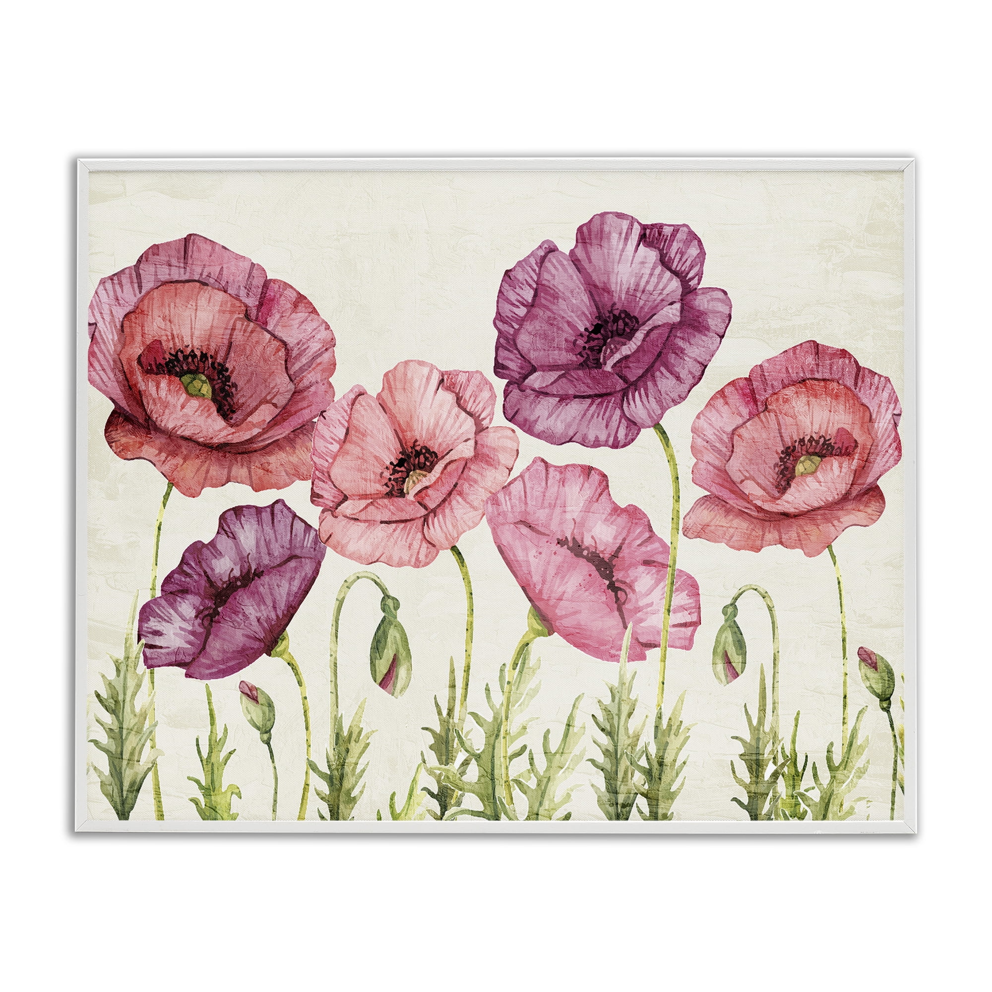 Stupell Industries Poppy Days Vintage Blooms White Framed Giclee Art ...