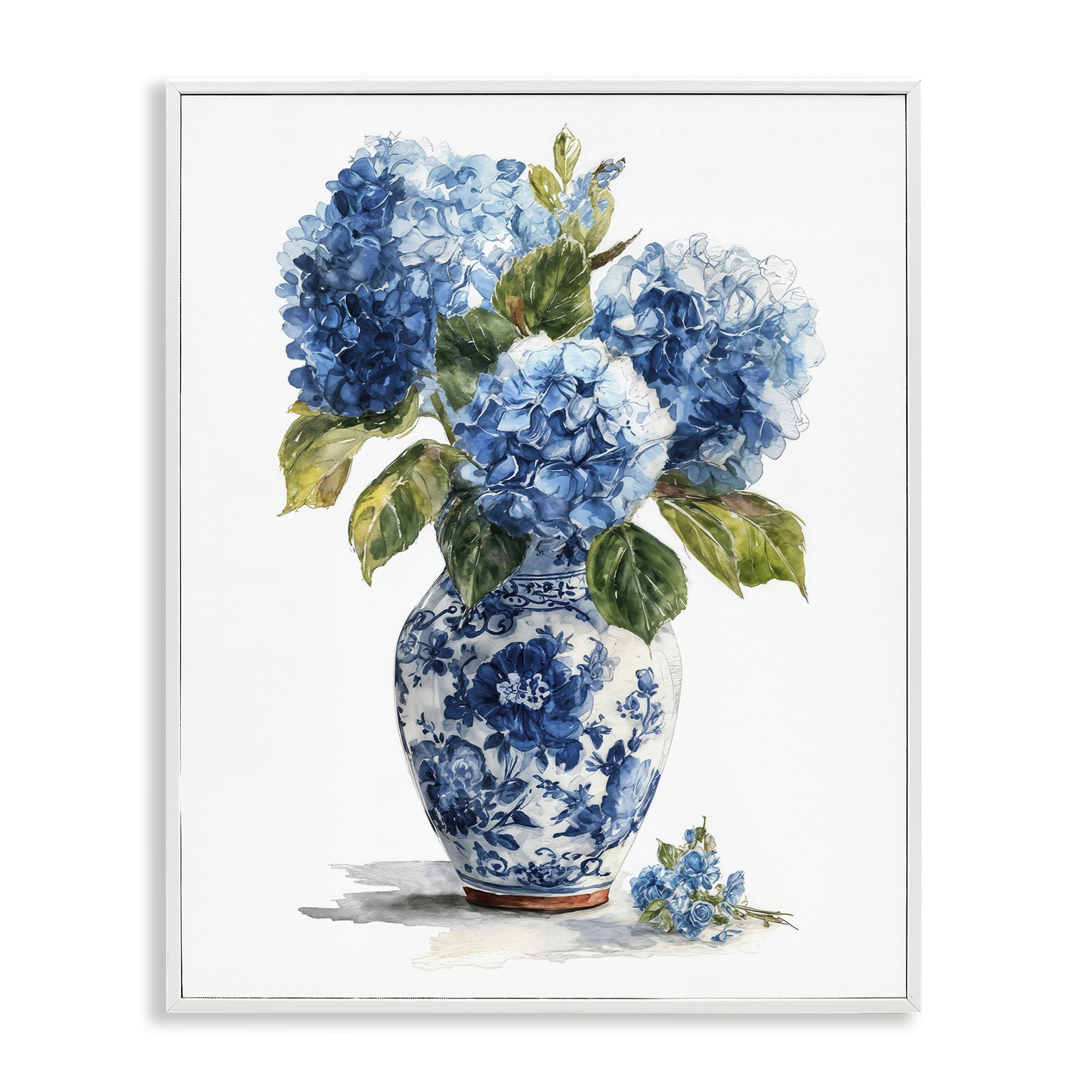 Stupell Industries Porcelain Vase with Hydrangea Bouquet White Framed ...