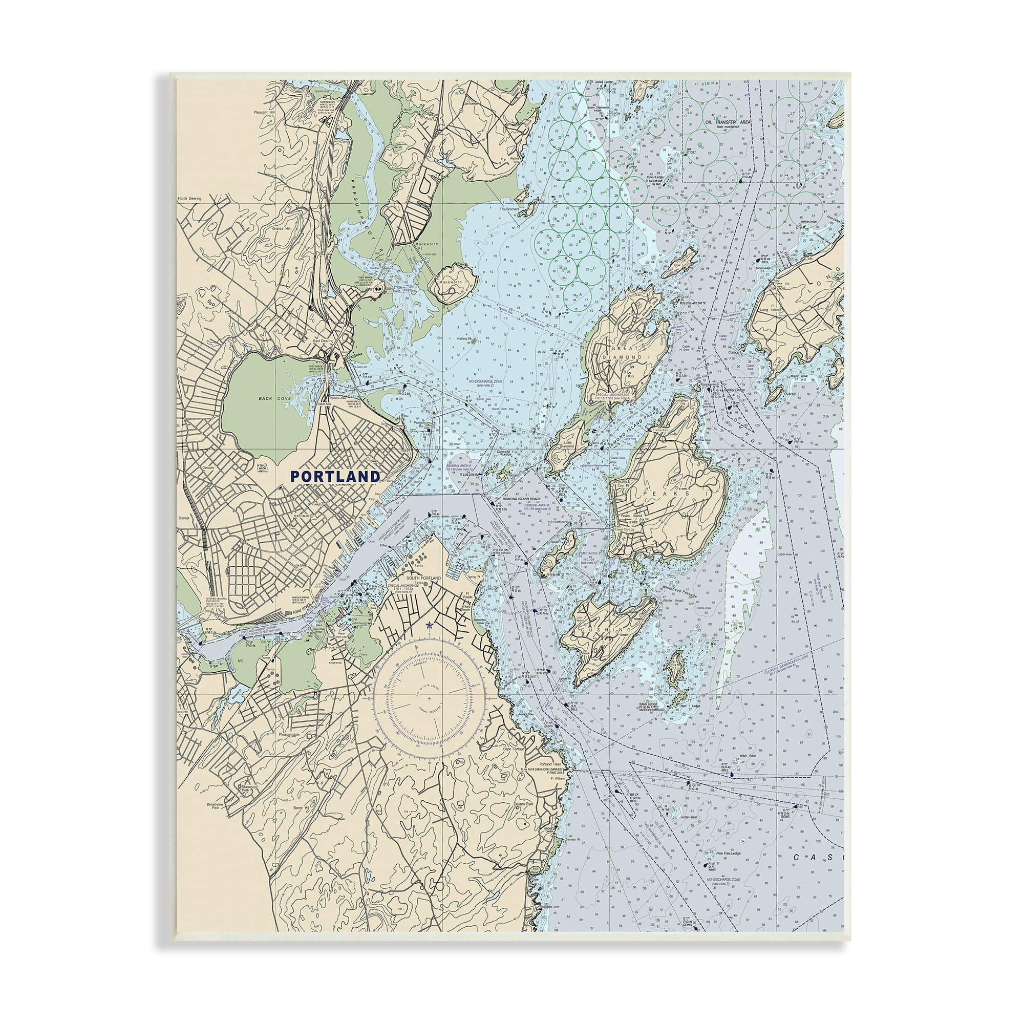 Stupell Industries Portland Coast Nautical Map Beige Blue Cartography ...