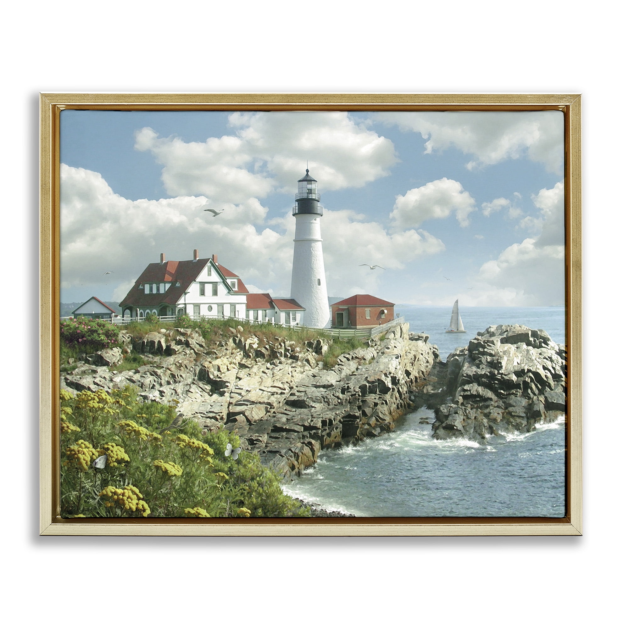 Stupell Industries Portland Lighthouse Peninsula Scene Landscape ...