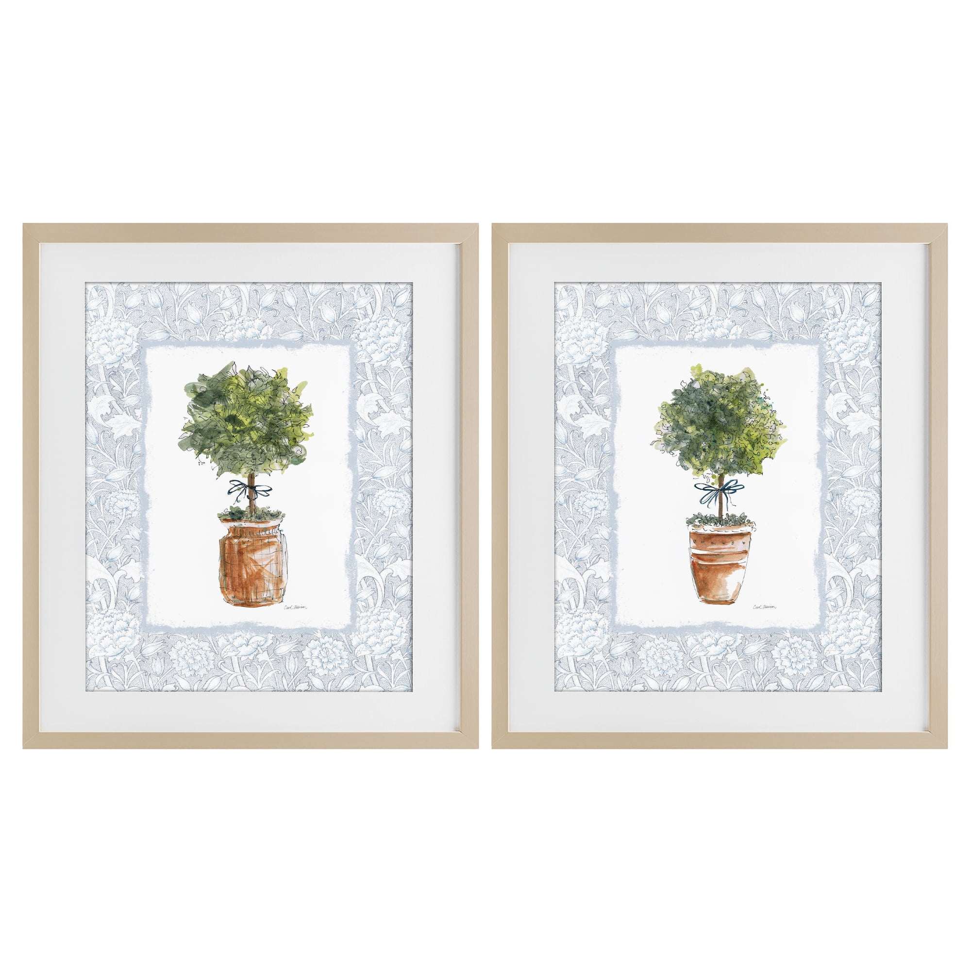 Stupell Industries Potted Topiary Plants 2 Piece Birch Framed Print ...