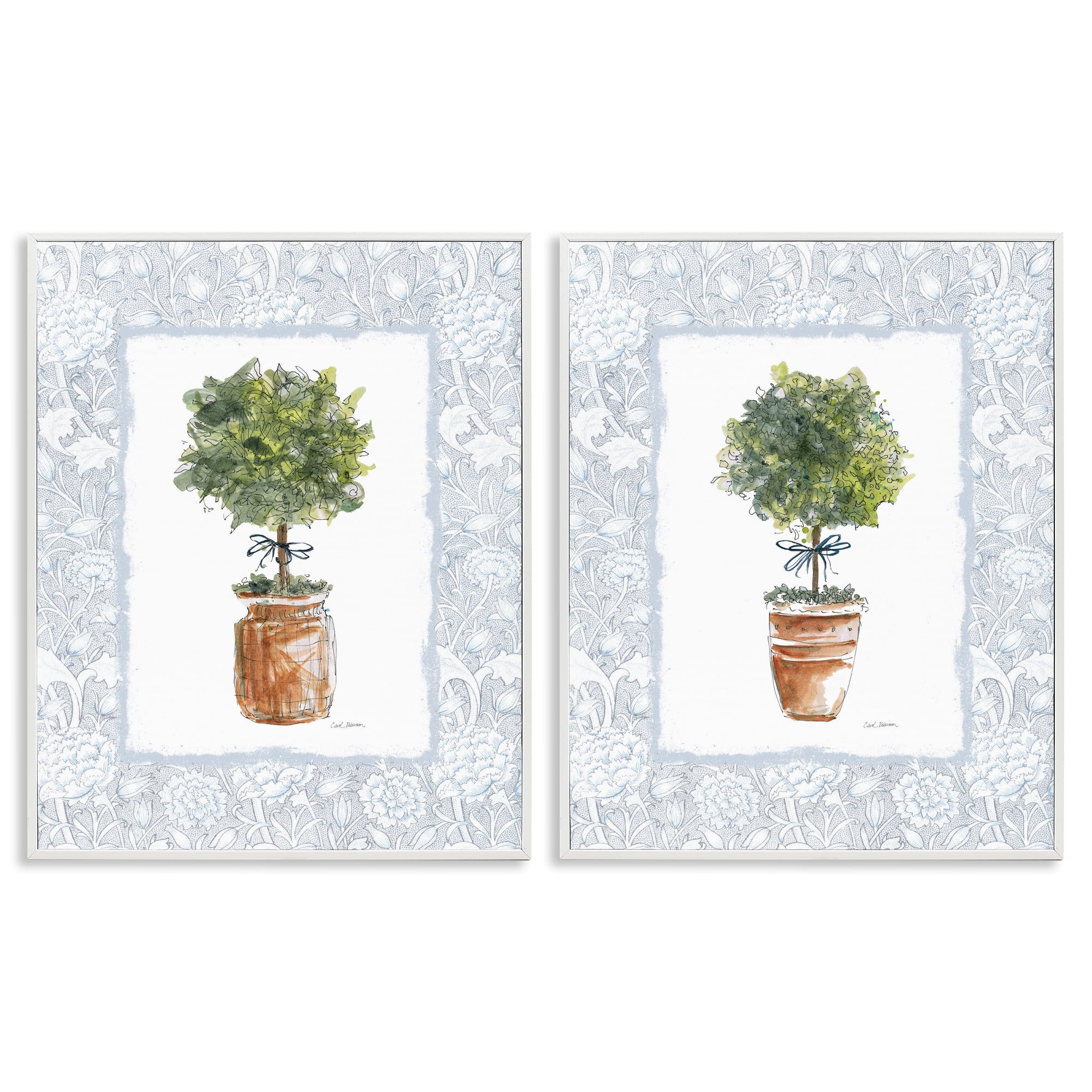 Stupell Industries Potted Topiary Plants 2 Piece White Framed Giclee ...