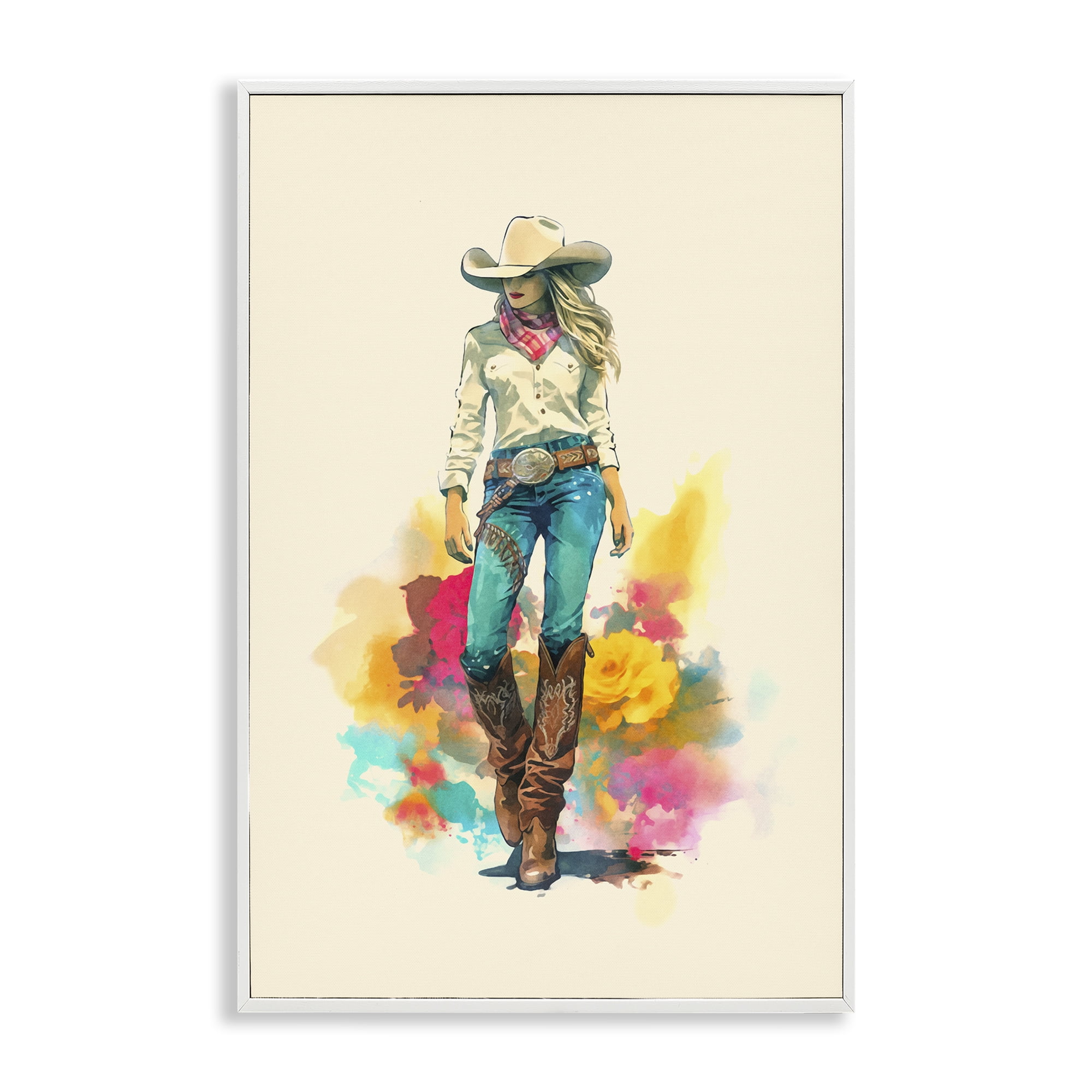 Stupell Industries Prairie Princess Cowgirl People Painting White ...