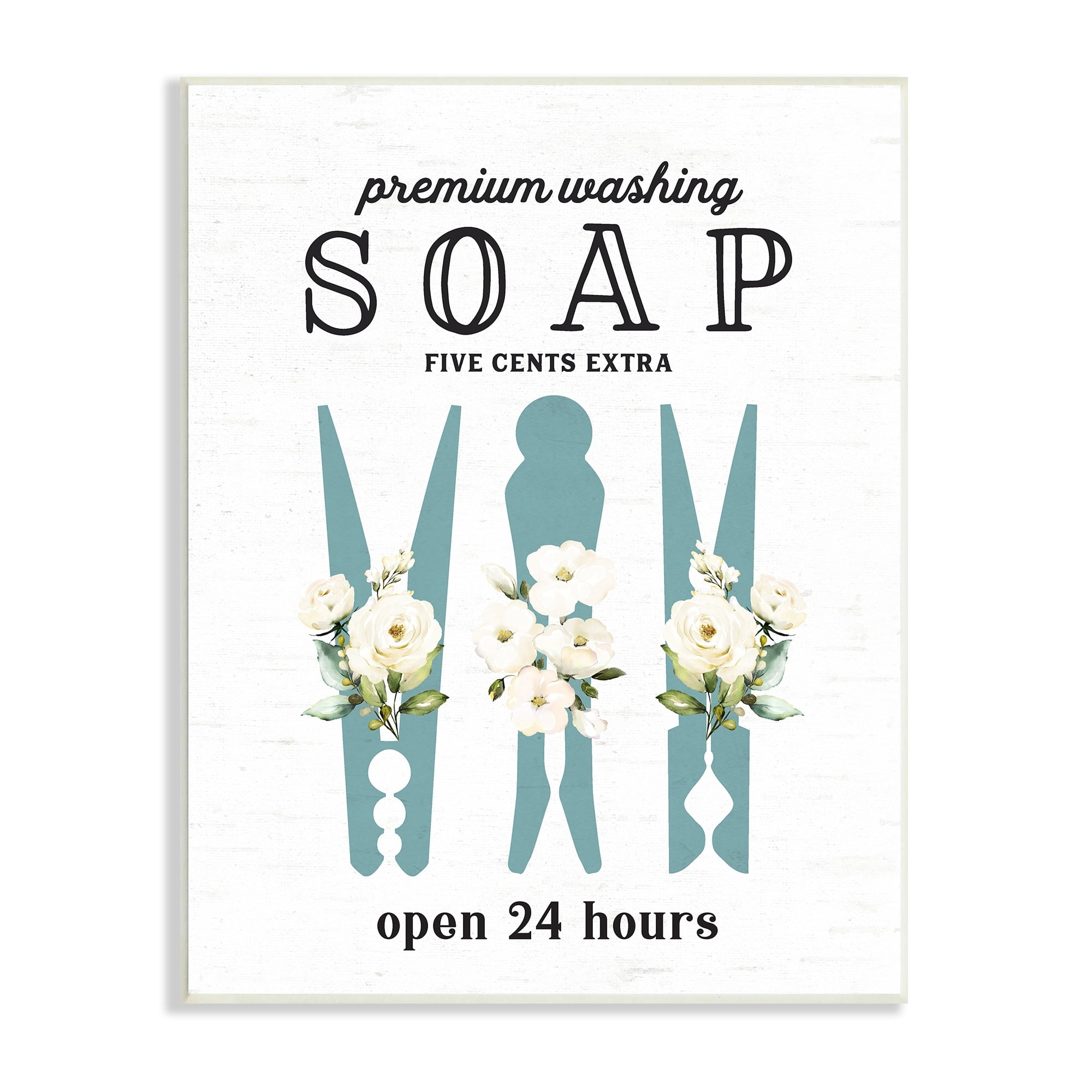 Stupell Industries Premium Soap Laundry Sign Vintage Floral Clothespins Graphic Art Unframed Art ...