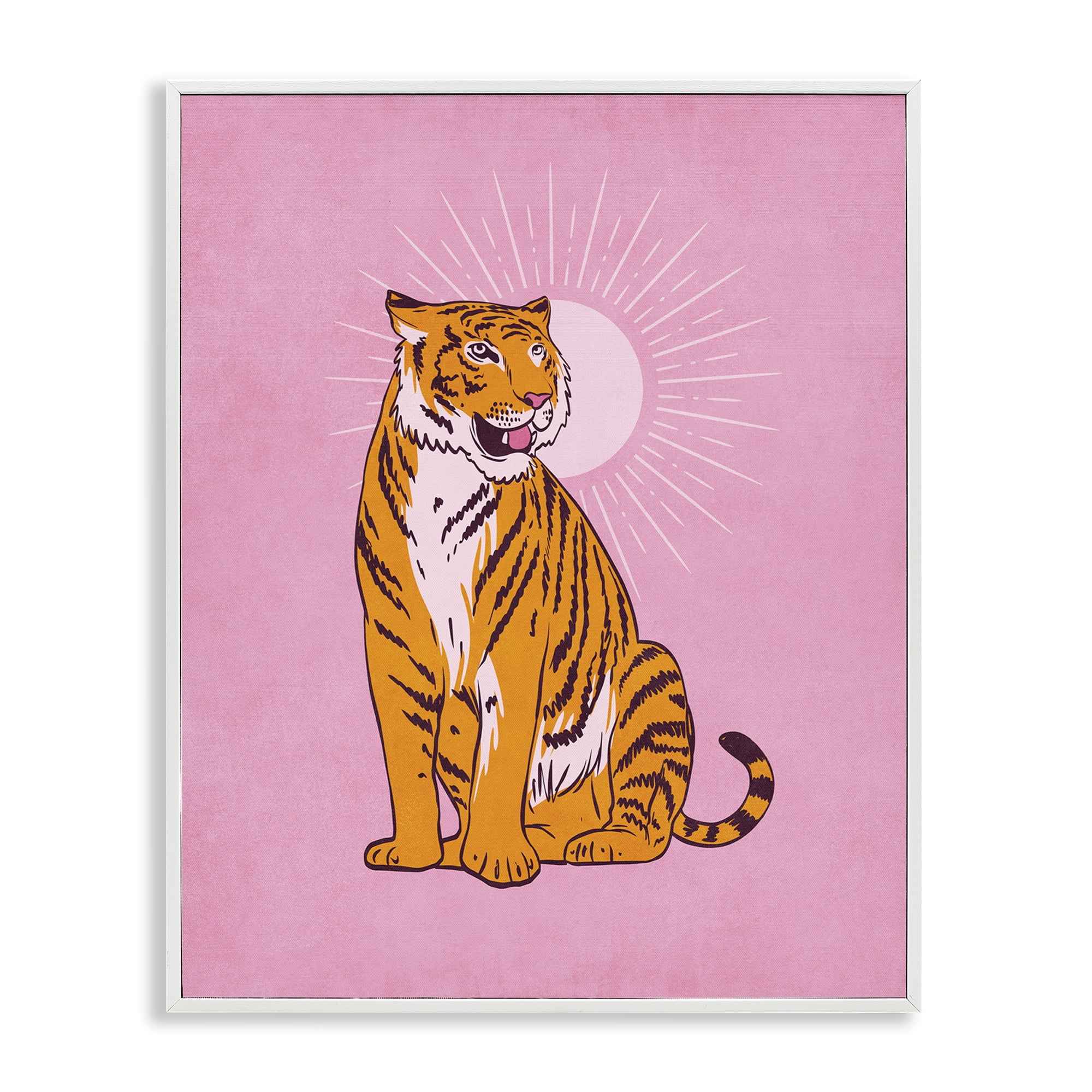 Stupell Industries Preppy Tiger on Pink Animals Painting White Framed ...