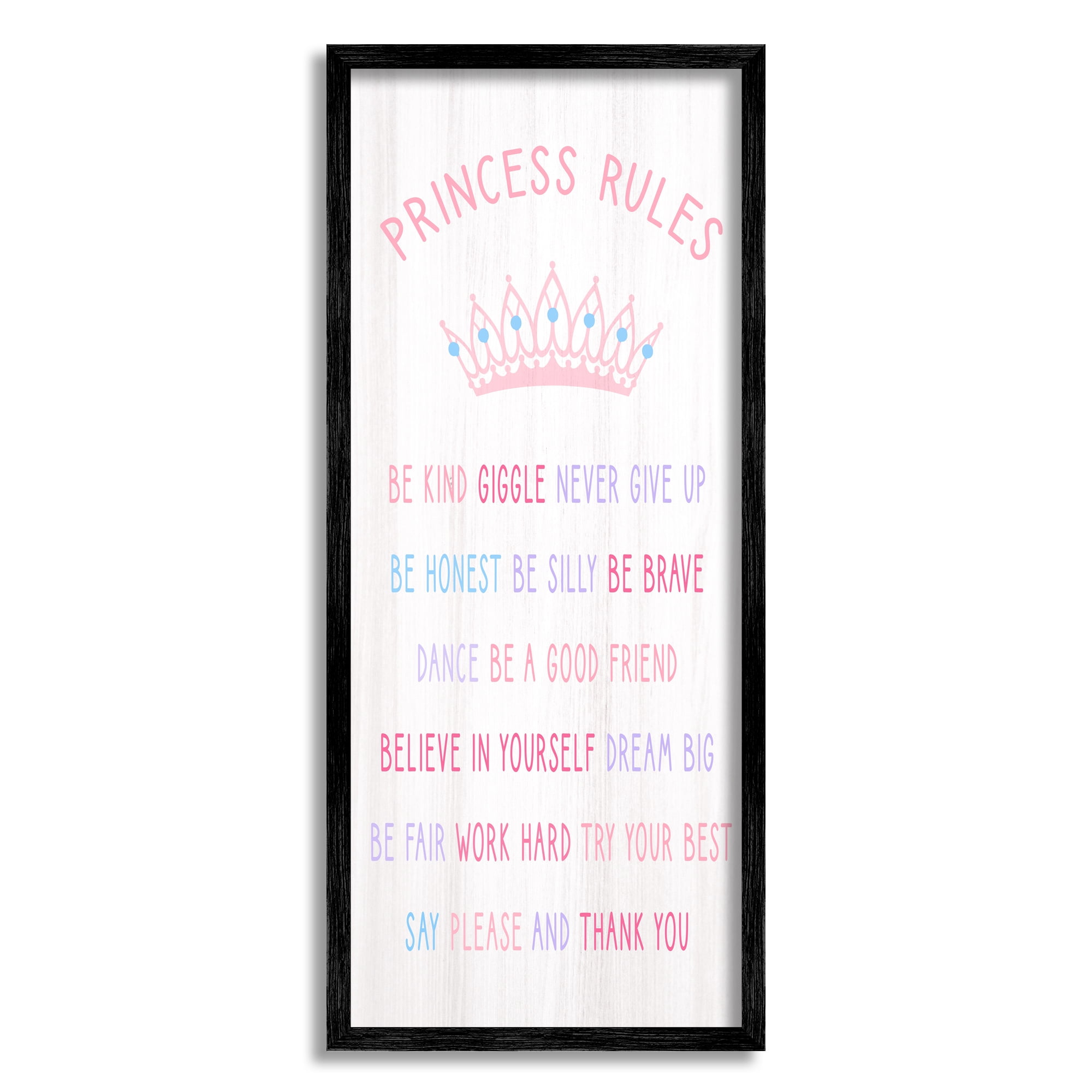 Stupell Princess Rules Kids Pink Crown - 10 x 24 Framed Art Print ...