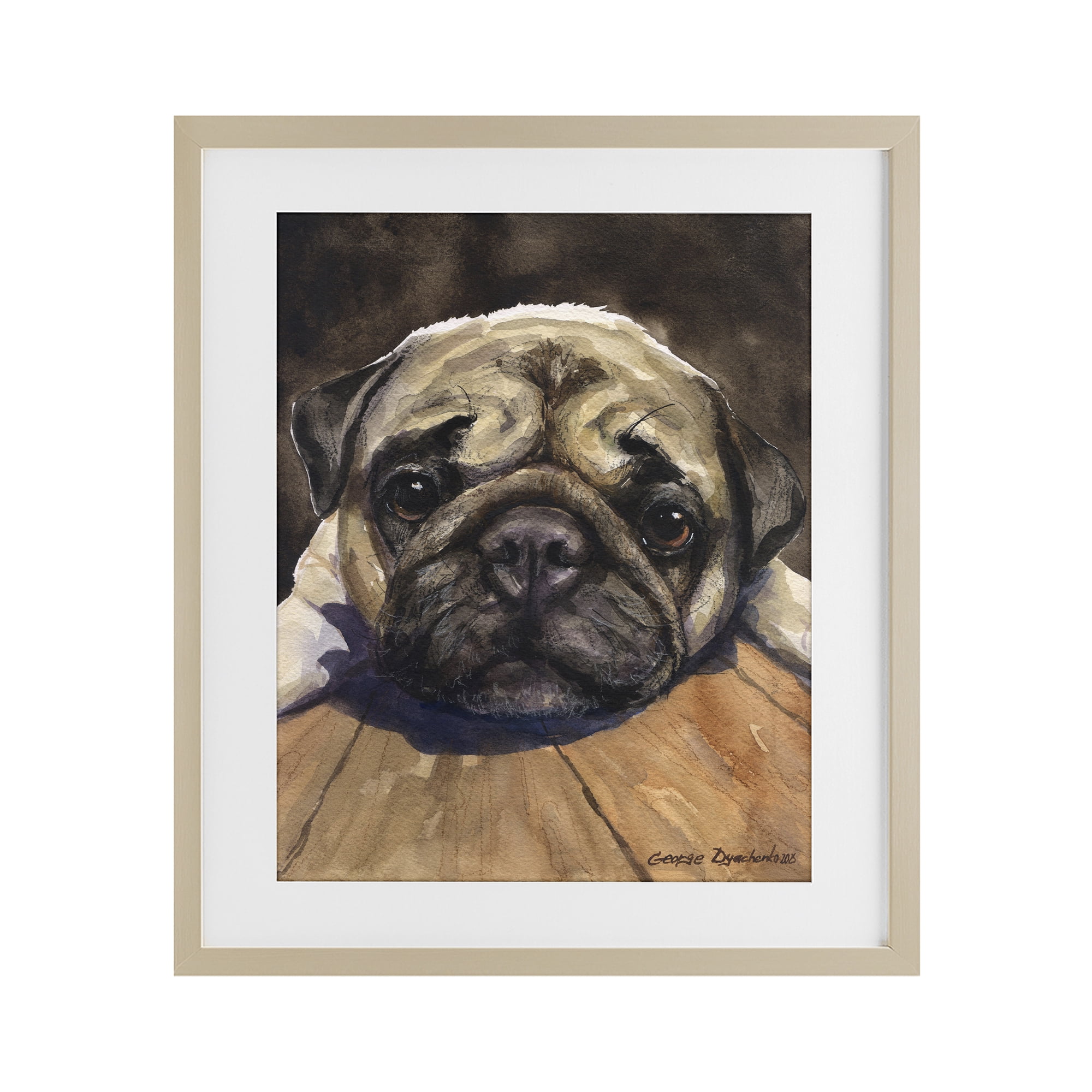 Stupell Industries Pug Soulful Portrait Birch Framed Print Under Glass ...