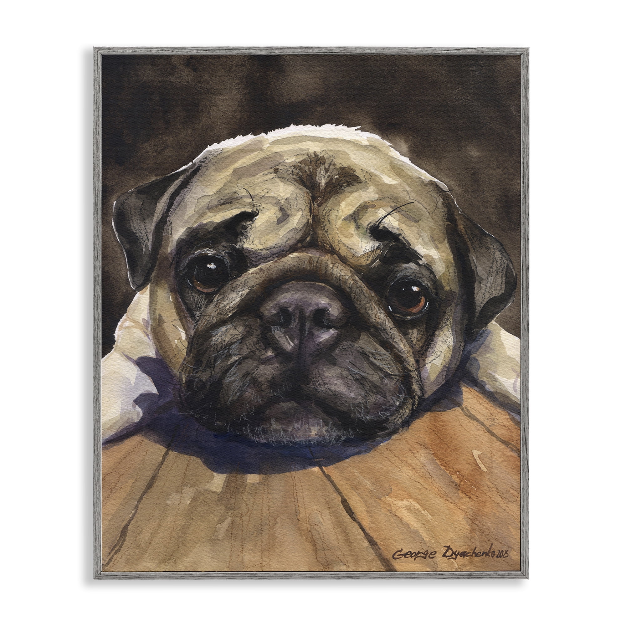 Stupell Industries Pug Soulful Portrait Gray Framed Giclee Art, design ...