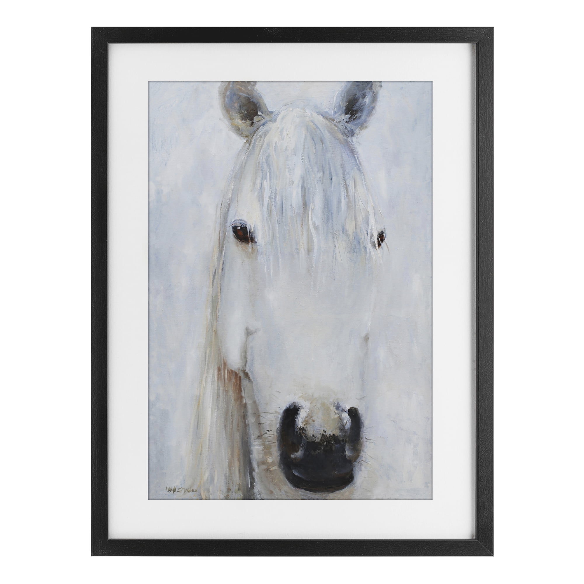 Stupell Industries Pure White Horse Portrait Black Framed Print Under ...