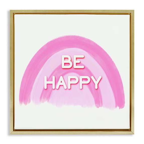 Stupell Industries Purple Be Happy Text & Numbers Painting Gold Floater ...