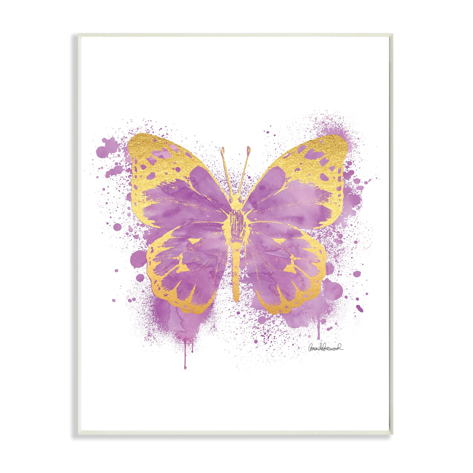 Stupell Industries Purple Butterfly Paint Splatter Glam Insect Animals ...