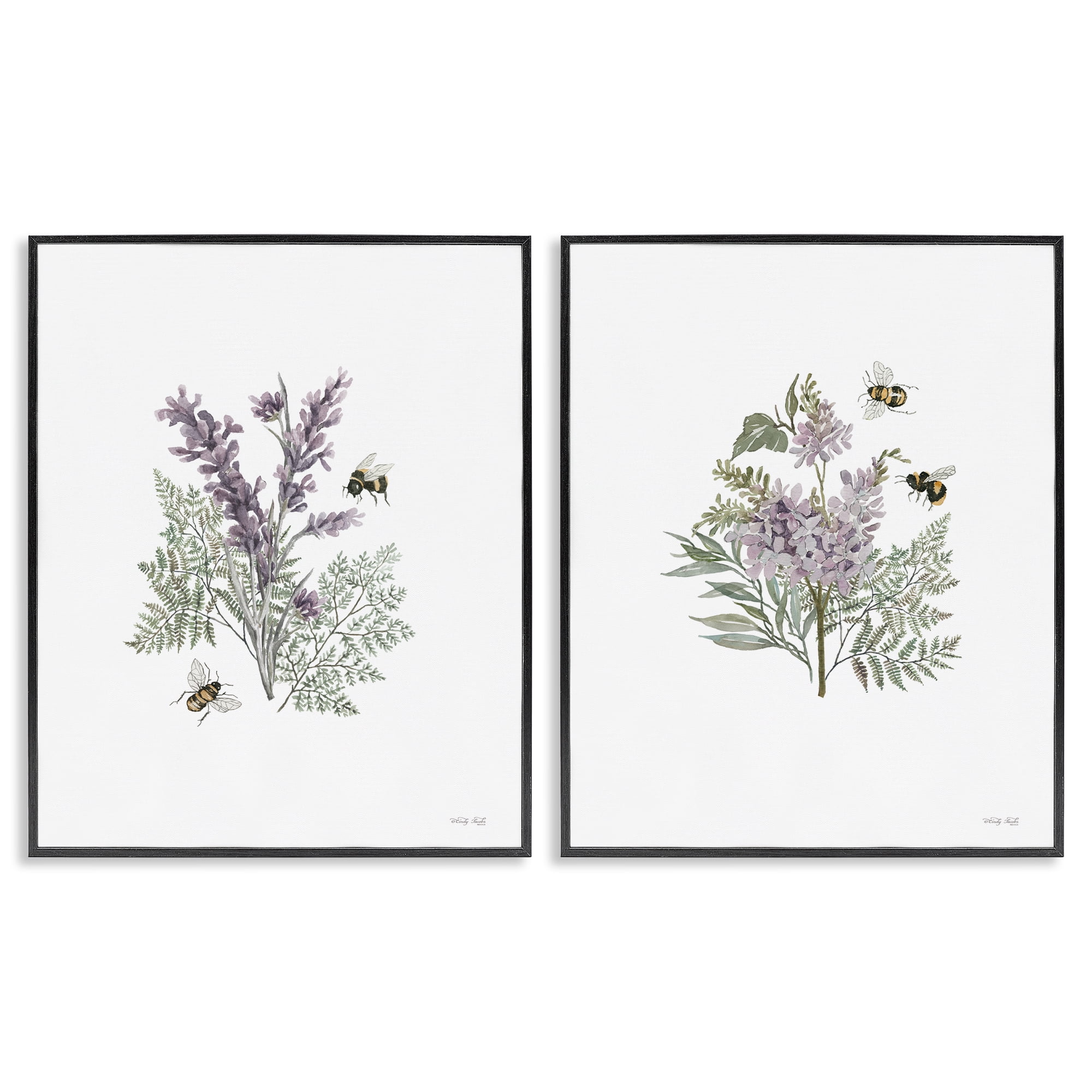 Stupell Industries Purple Floral Ferns Bees Plants & Flowers Painting ...