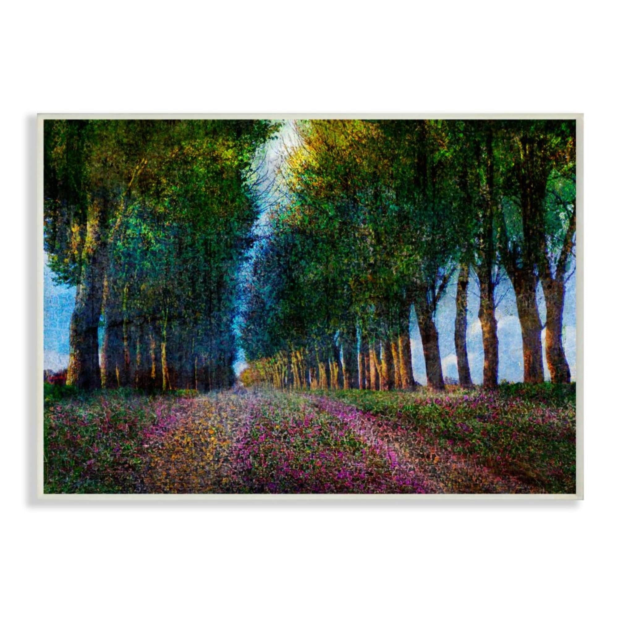 Stupell Industries Purple Floral Field Between Tree Row Landscape ...