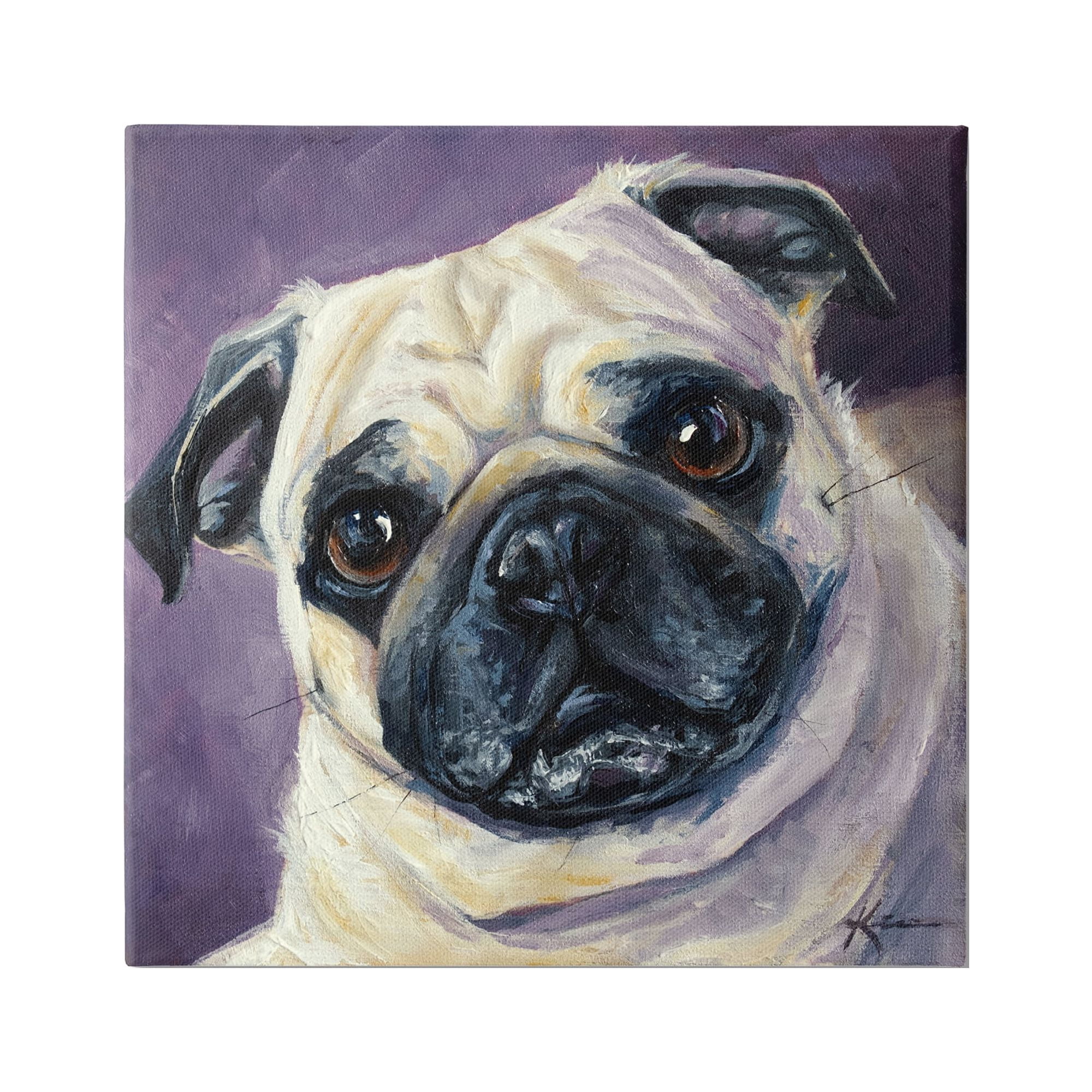 Stupell Industries Purple Pug Face Portrait Animals & Insects Painting ...