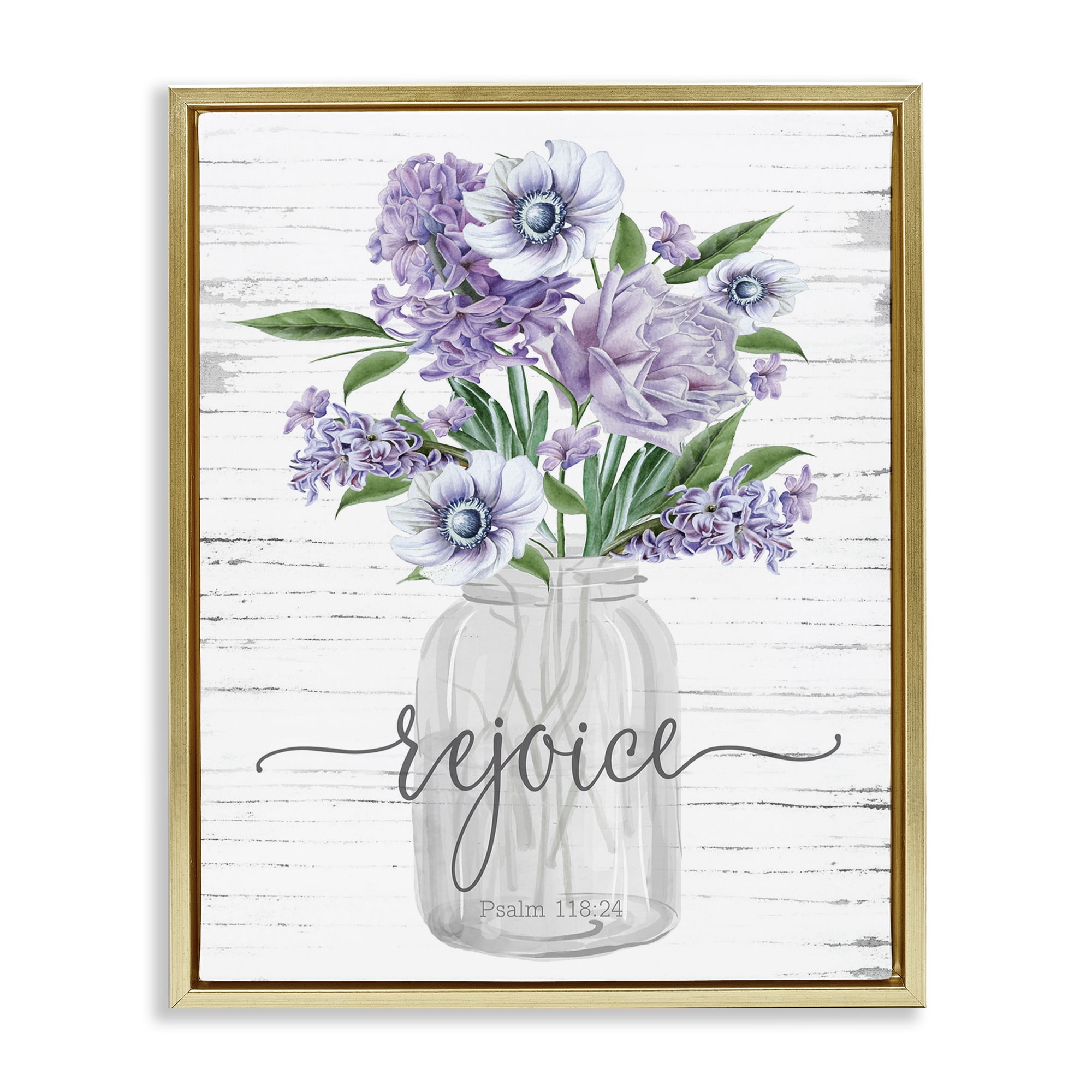 Stupell Industries Purple Rejoice Bouquet Religious Painting Gold ...