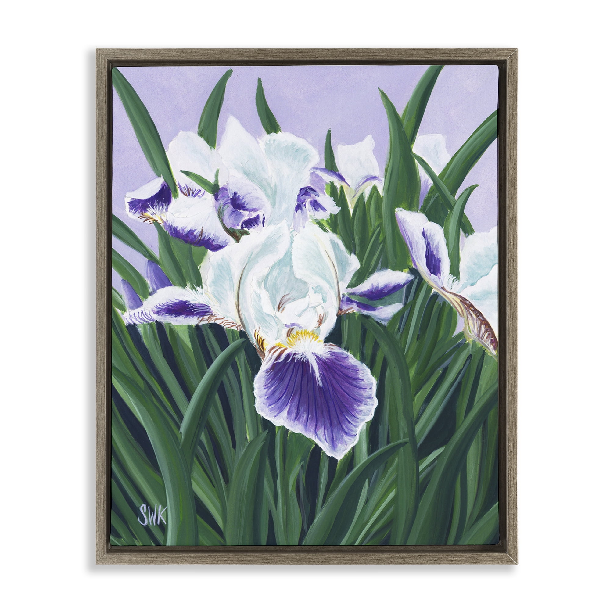 Stupell Industries Purple & White Irises Brown Framed Floater Canvas ...