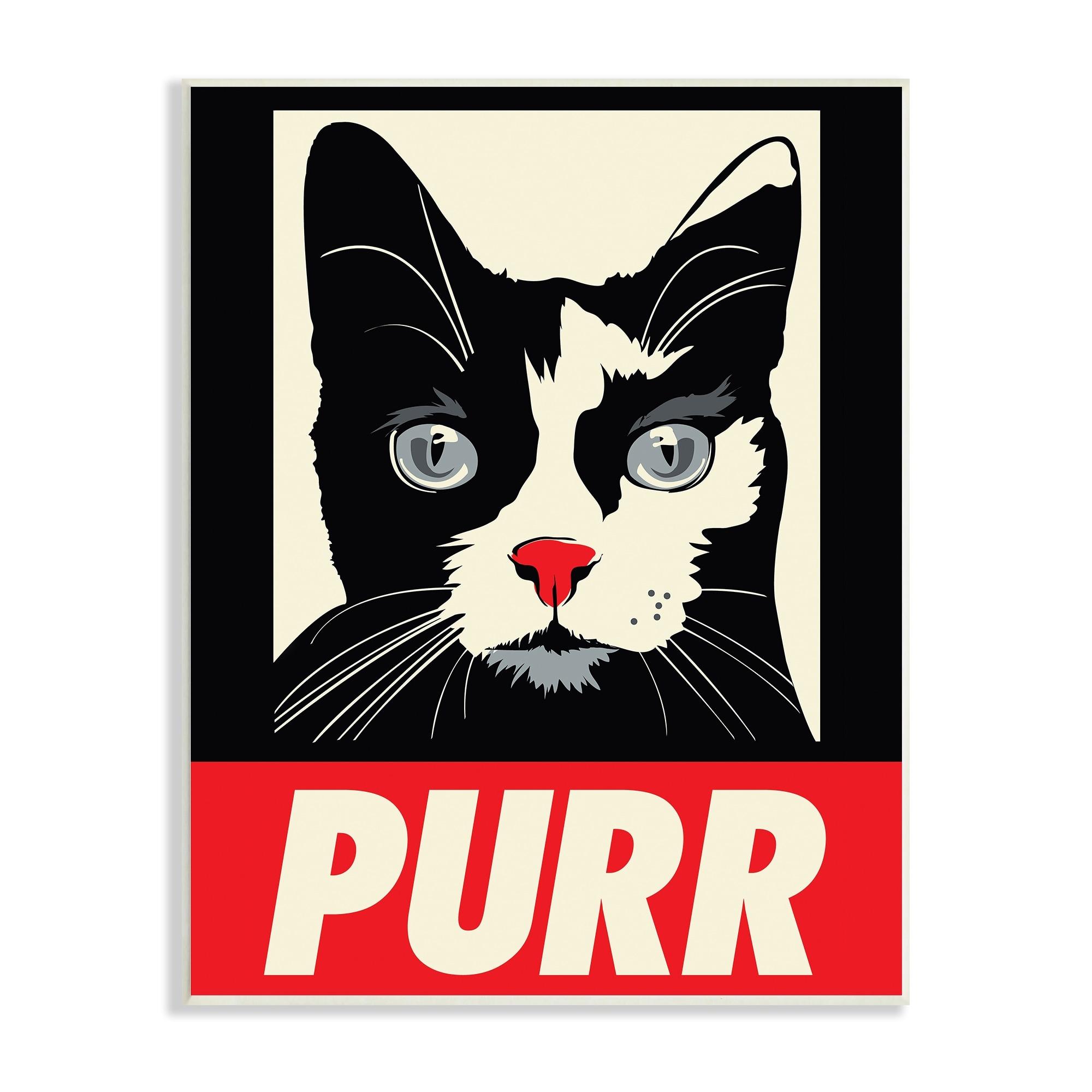 Stupell Industries Purr Text Vintage Cat Red Black Pictural Sign Wood ...