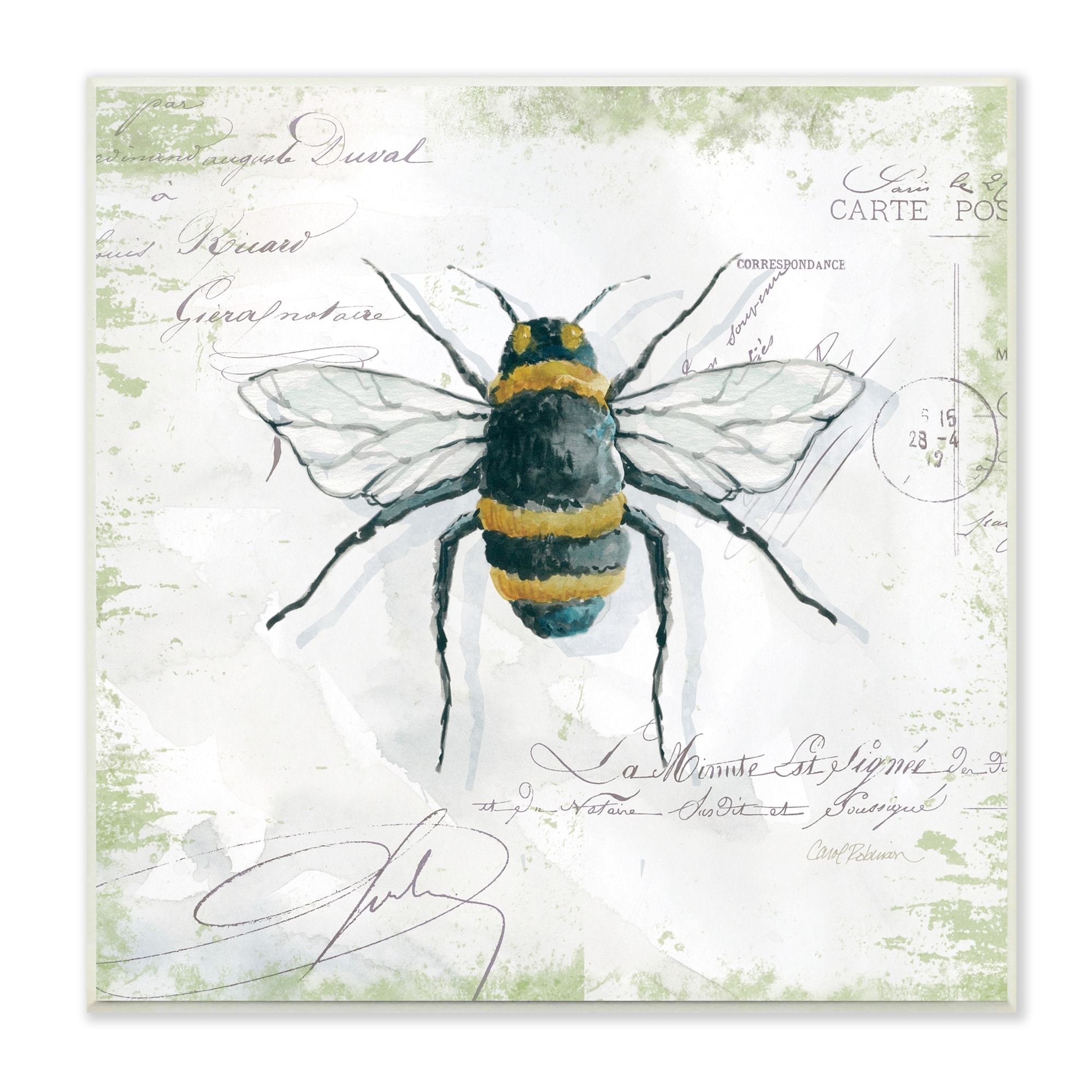 Stupell Industries Quaint Honey Bee Insect over Vintage Postal Card ...