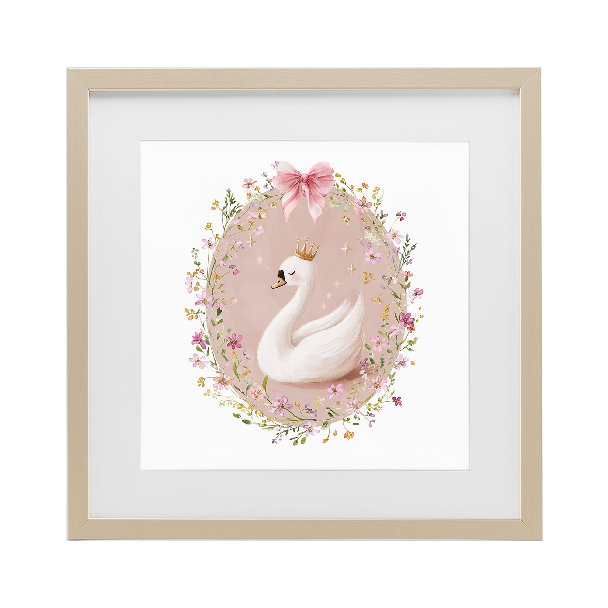Stupell Industries Queen Swan with Florals Birch Framed Print Under ...