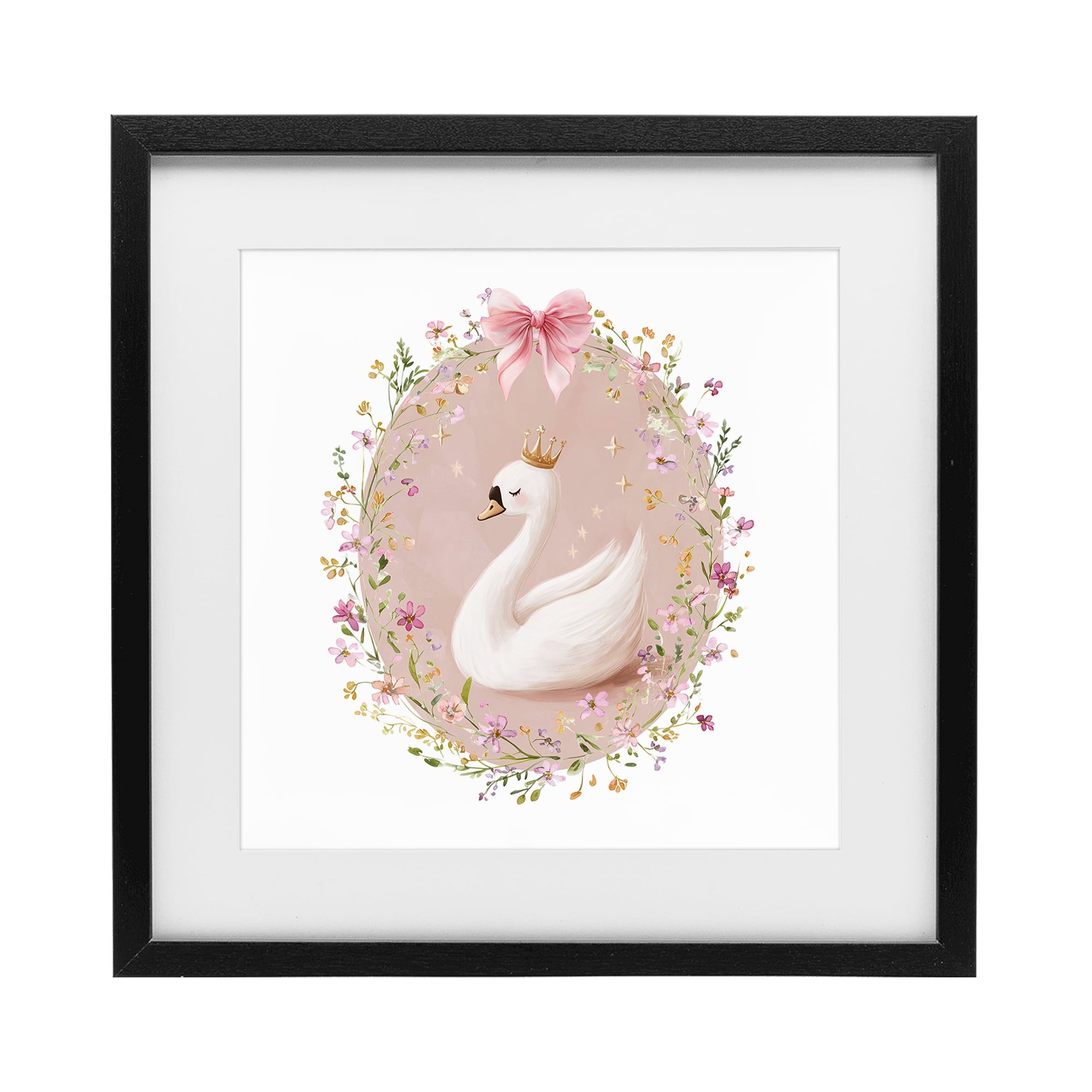Stupell Industries Queen Swan with Florals Black Framed Print Under ...