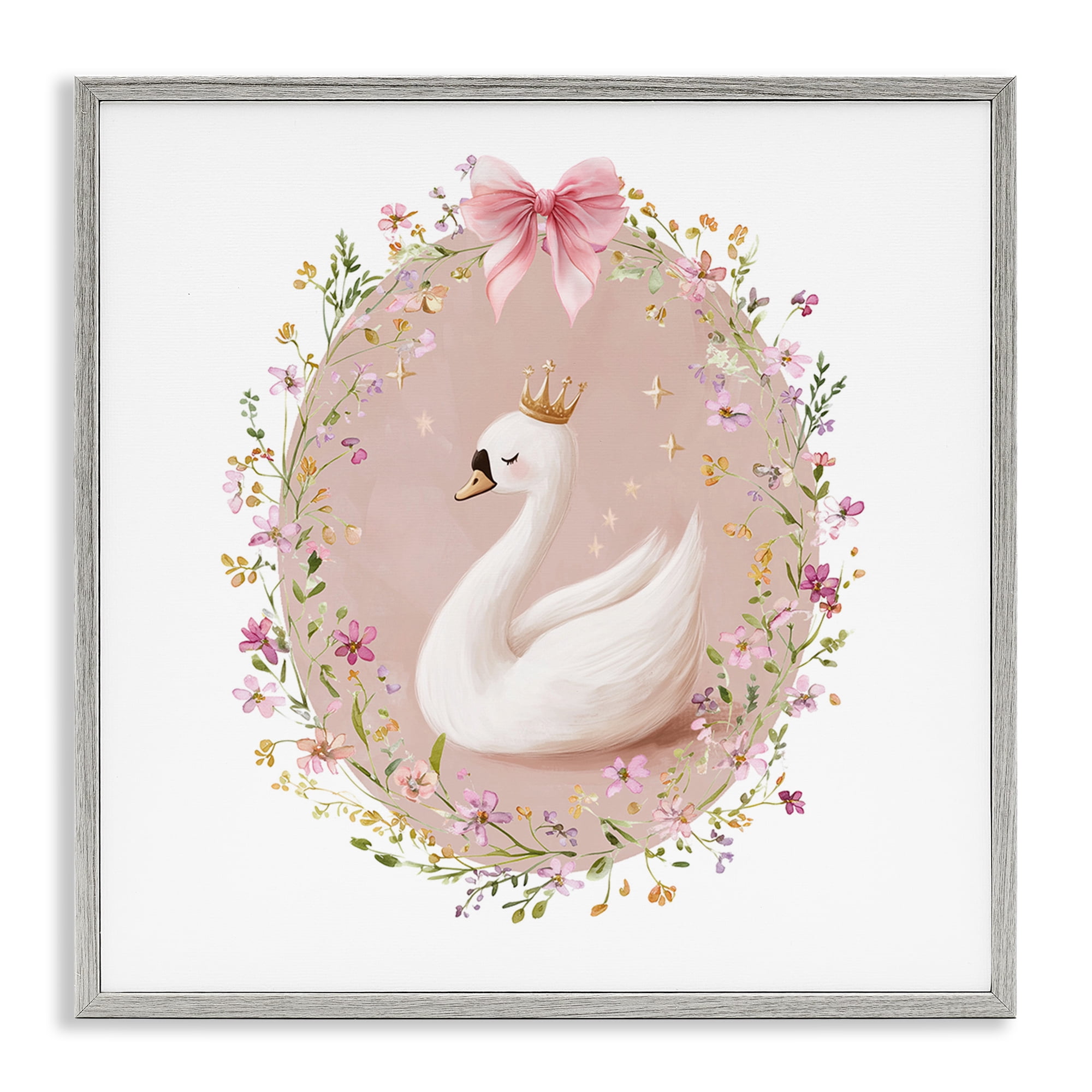 Stupell Industries Queen Swan with Florals Gray Framed Giclee Art ...
