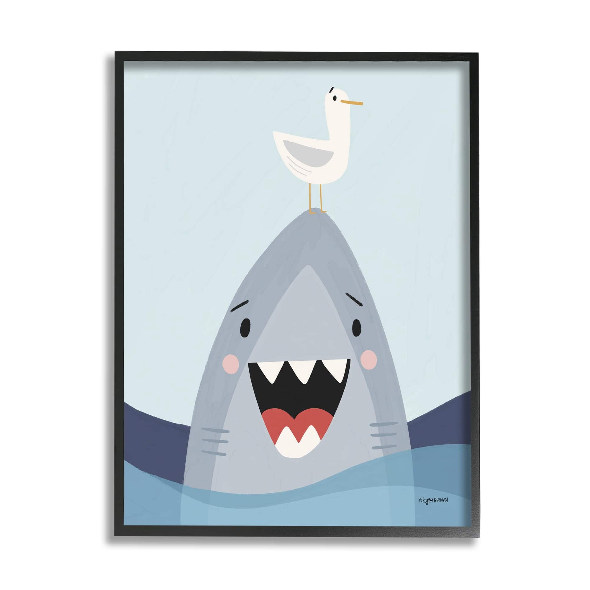 Stupell Industries Quirky Smiling Shark Seagull Nautical Ocean Waves ...